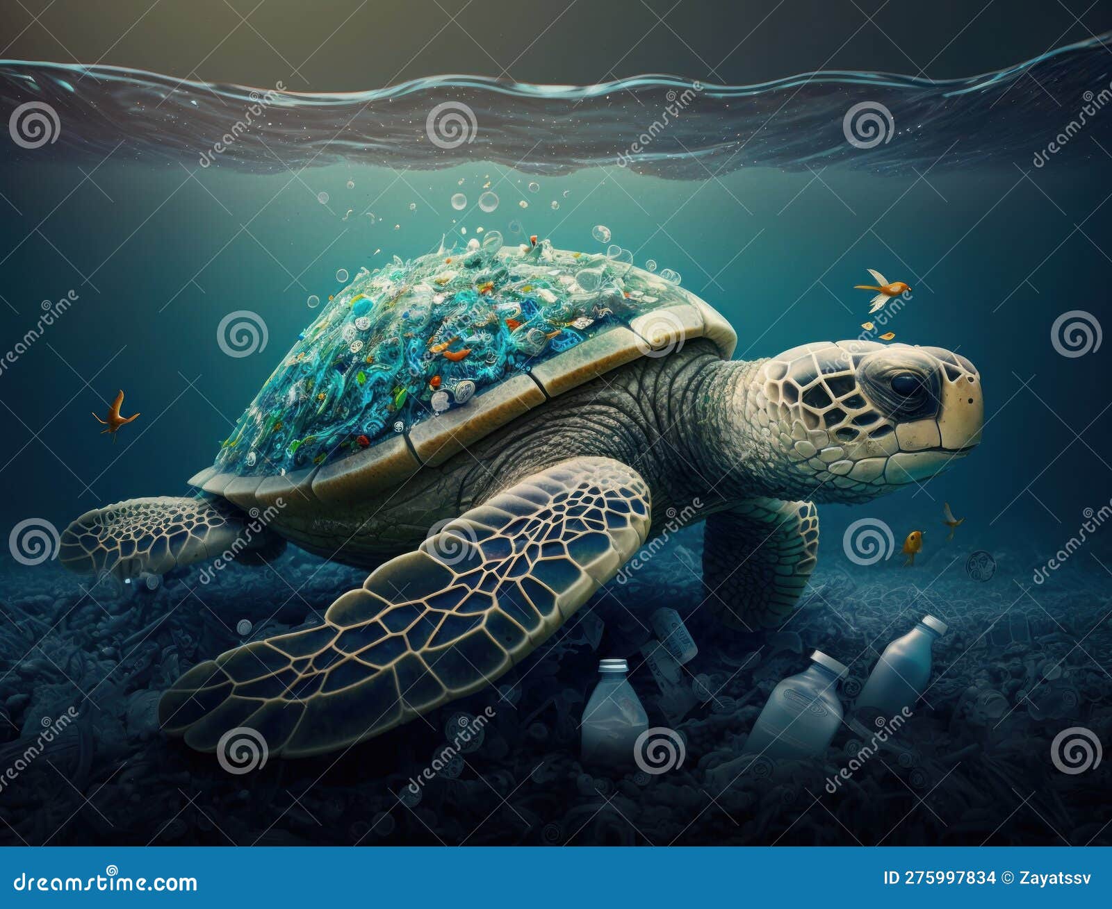 Stop Ocean Plastic Pollution. Turtle in Plastic Sea, Ecological Concept ...