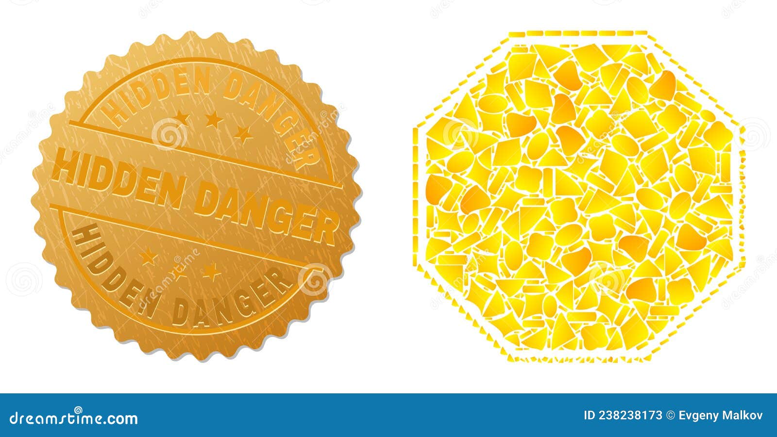 Stop Octagon Template Icon Mosaic Of Golden Items And Metallic Hidden