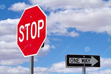 Stop and one way sign stock image. Image of travel, obey - 16787629