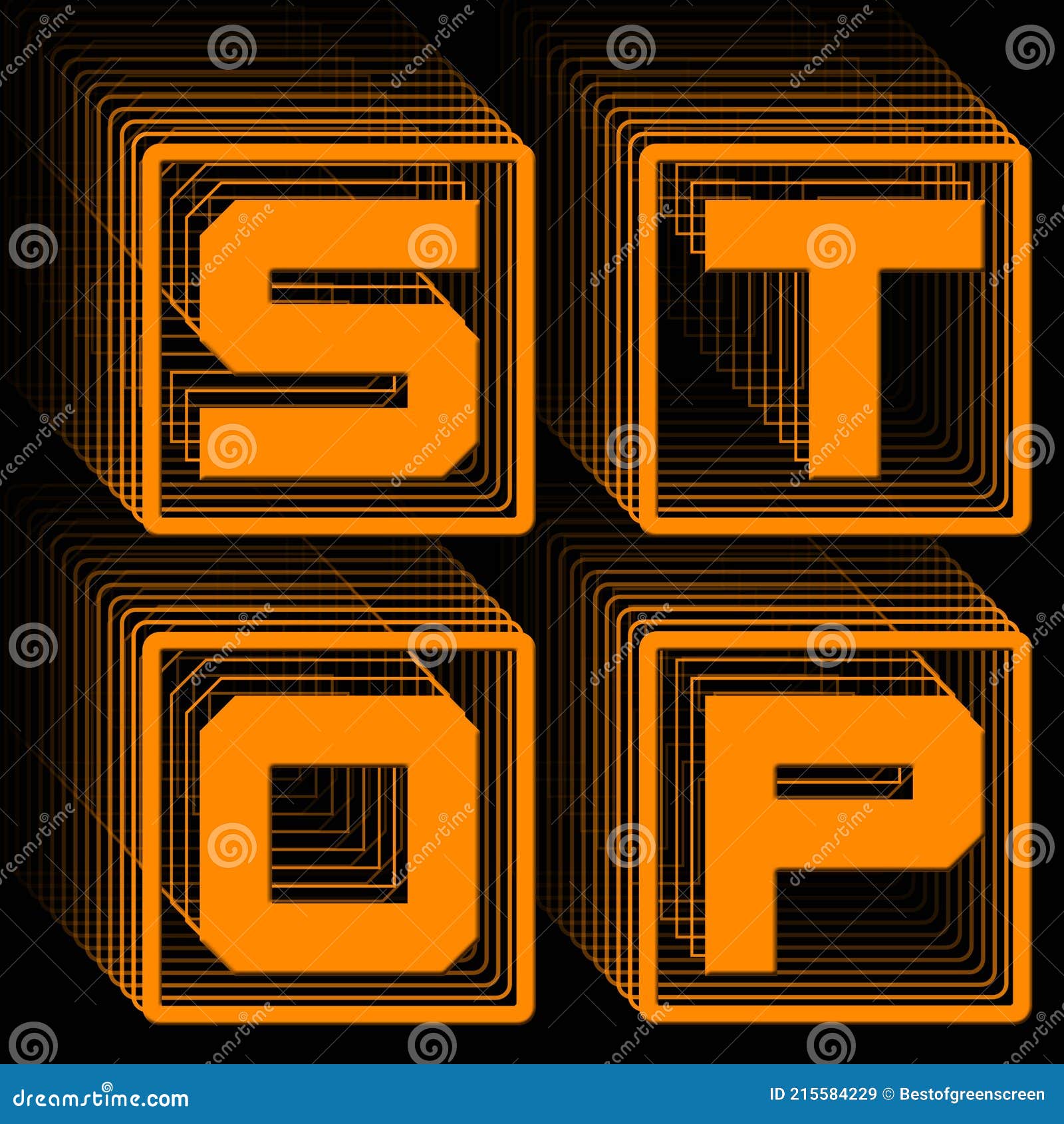 STOP - Orange Lettering in Frame As Square Logo with Repeating Effect ...