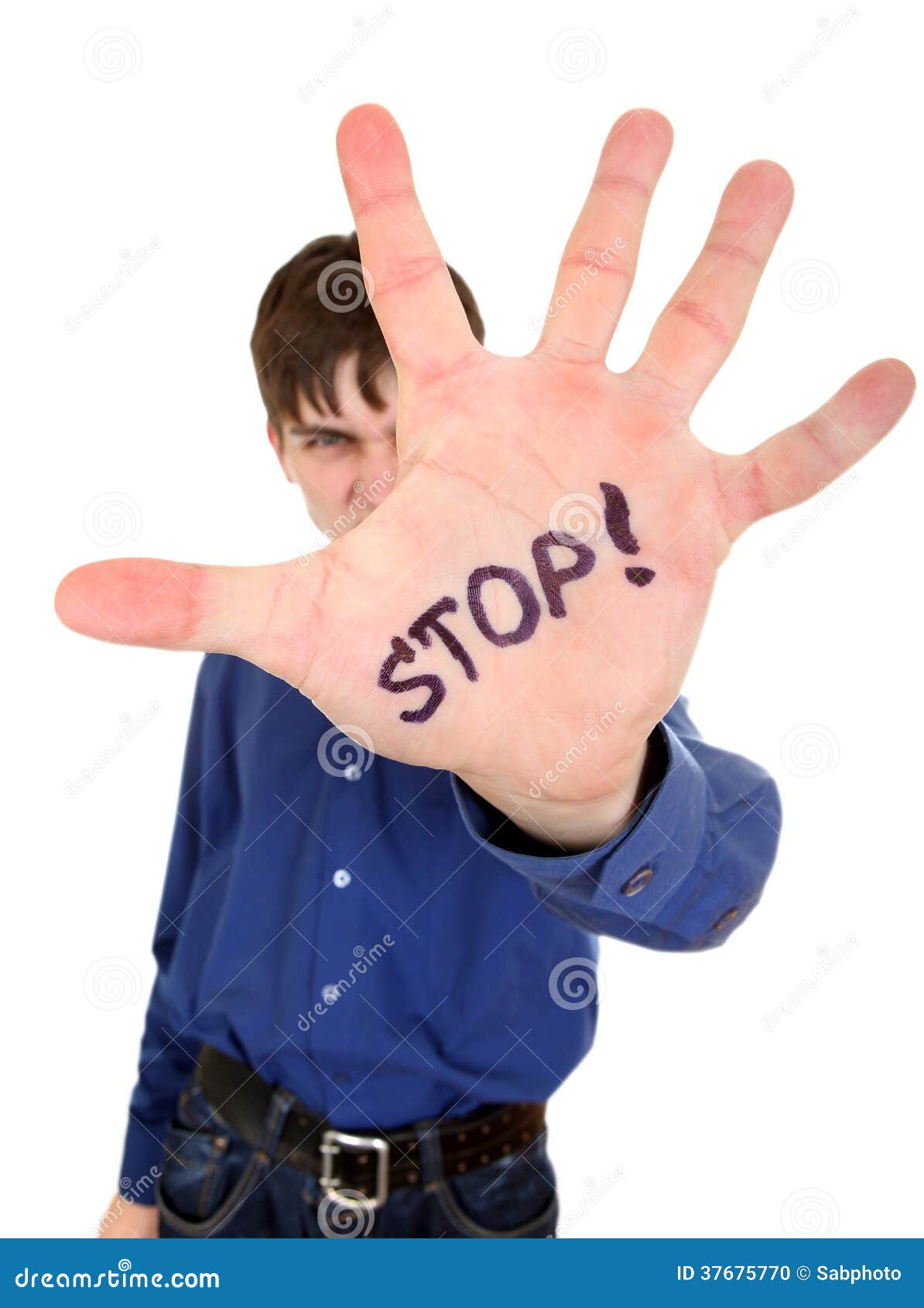 Stop Palm Gesture stock photo. Image of character, handsome - 37675770