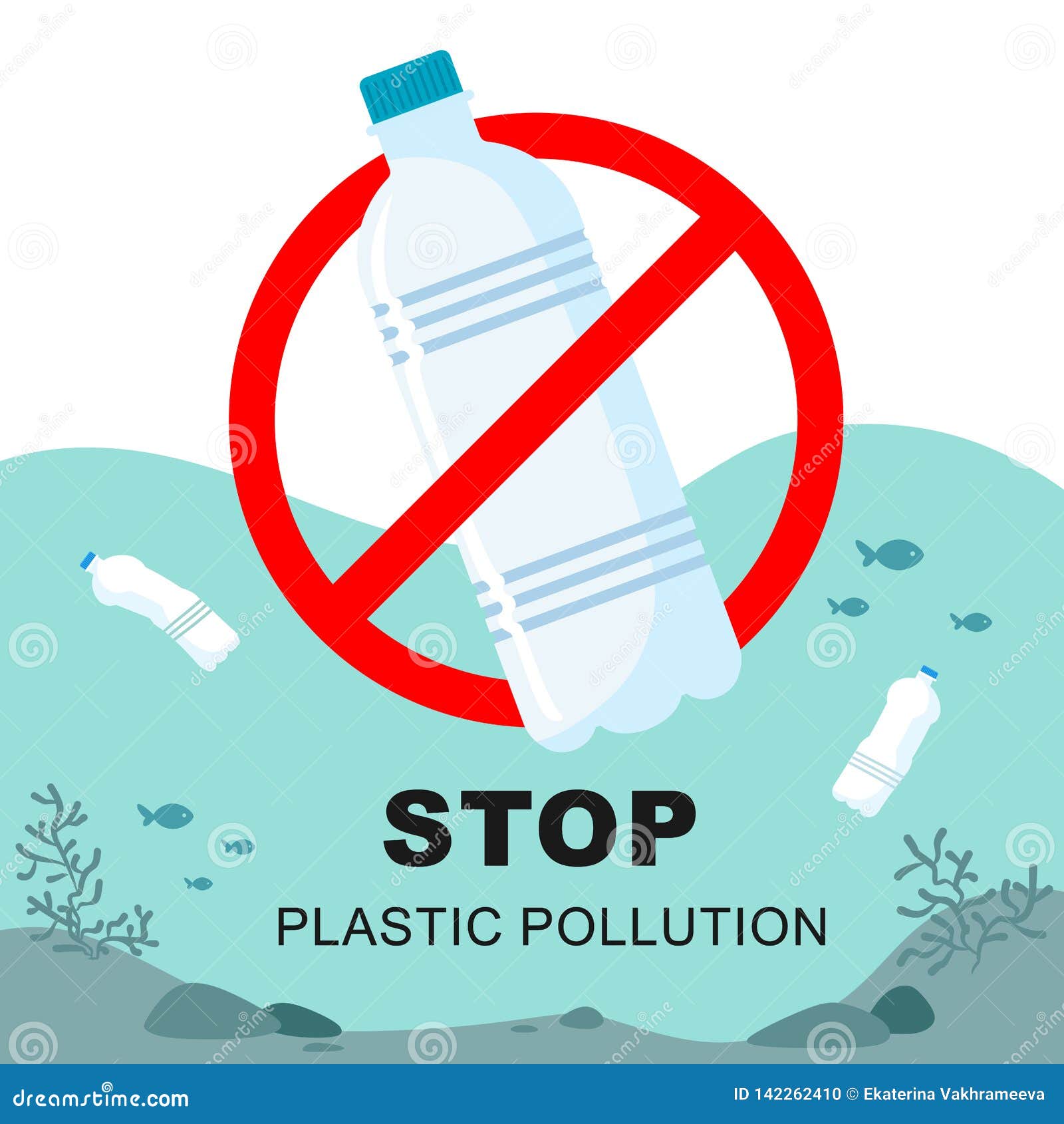 Stop Plastic Contamination. Plastic Bottle with a Sign of the Plaid on ...