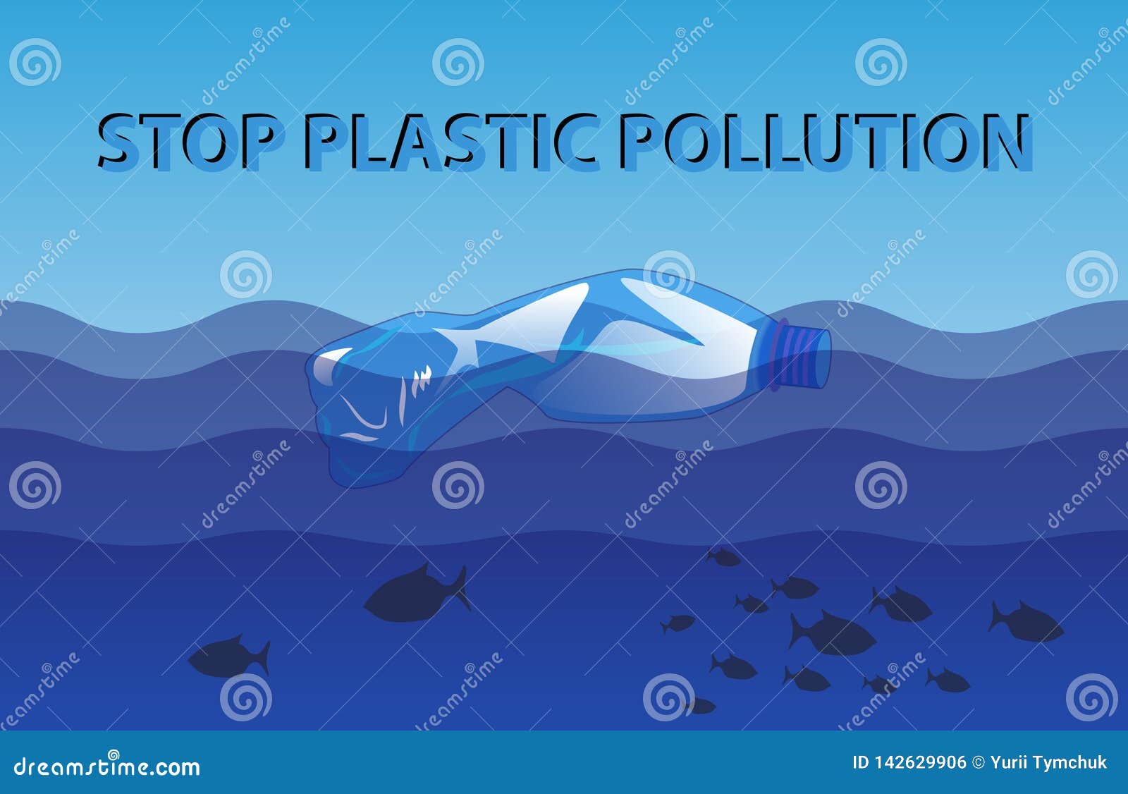 Stop Plastic Pollution Slogan with Crumpled Plastic Bottle in the Water ...