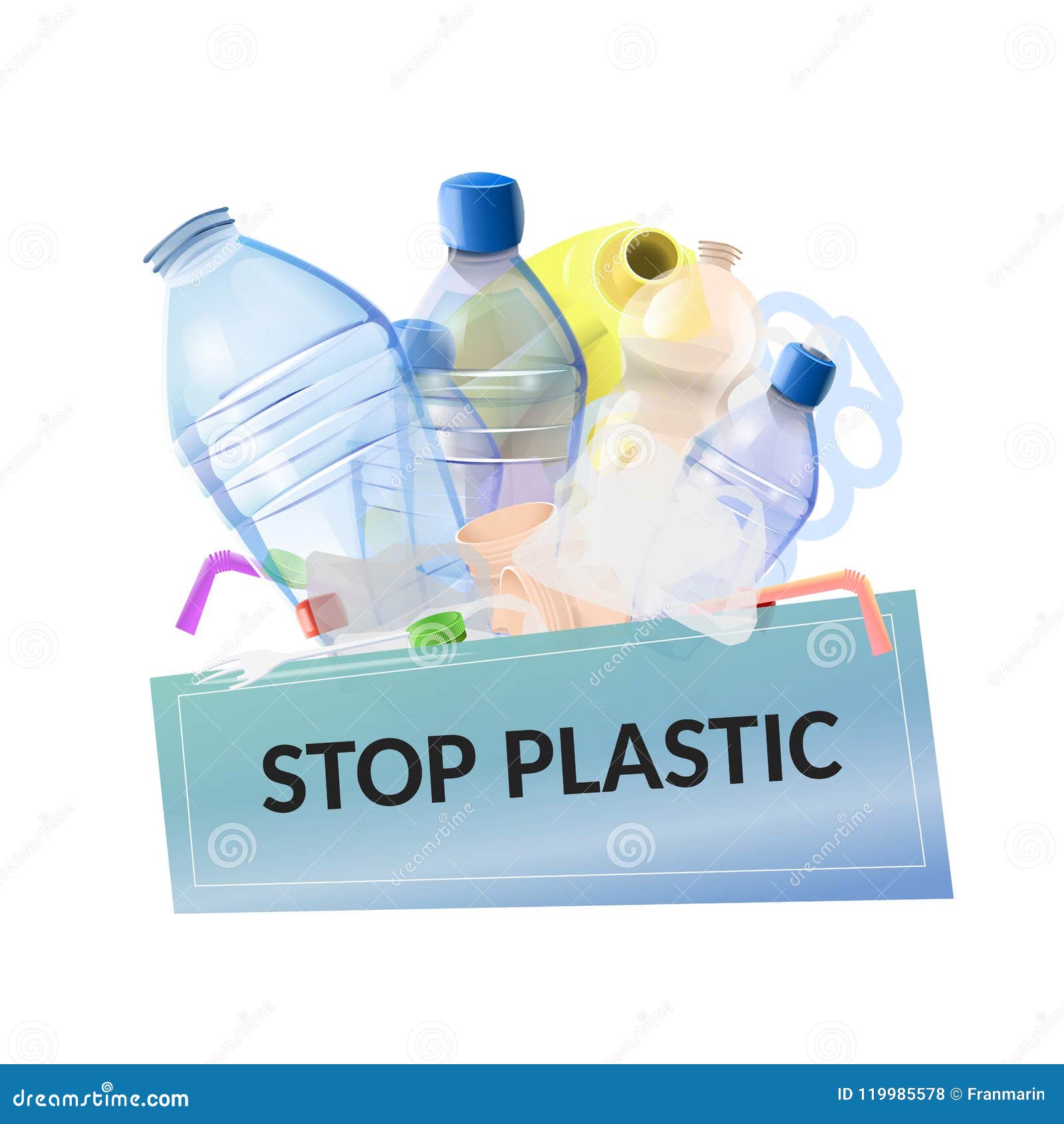 Stop plastic pollution stock vector. Illustration of marine - 119985578