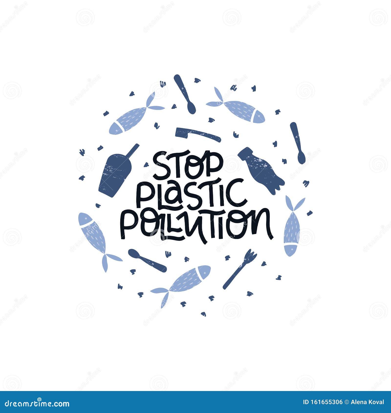 Stop Plastic Pollution Text In Round Frame Vector Illustration ...