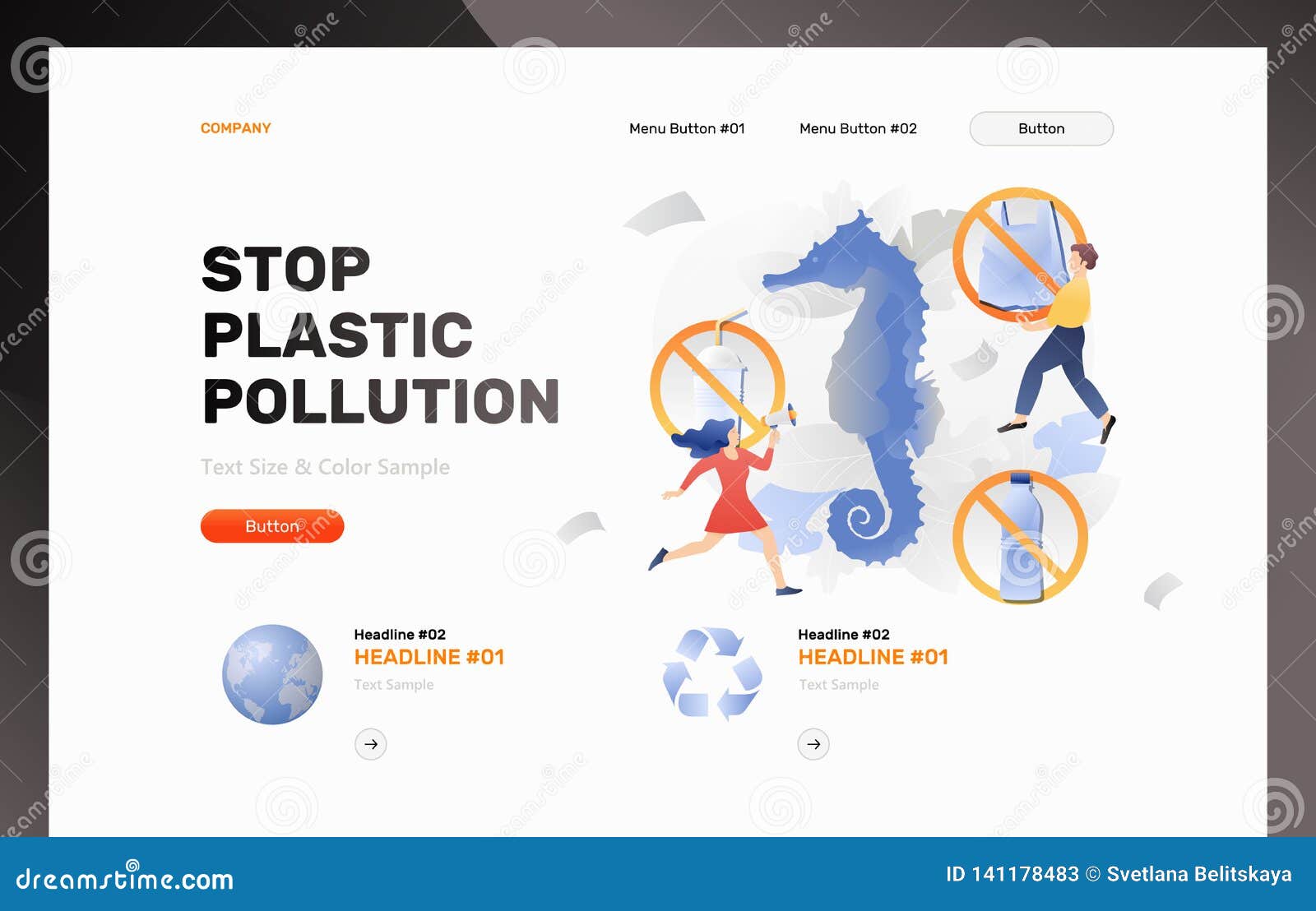 Stop Plastic Pollution Web Template Stock Vector - Illustration of ...