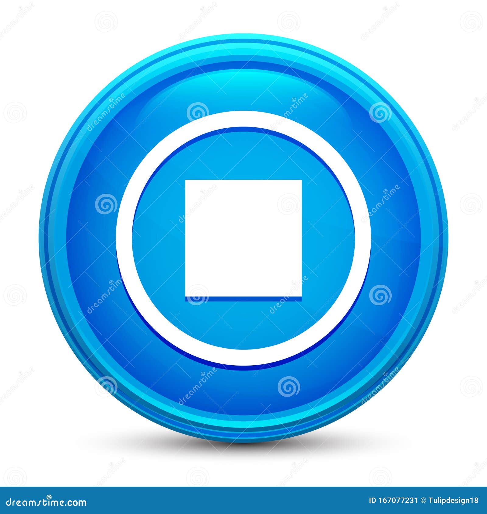 Stop Play Icon Glass Shiny Blue Round Button Isolated Design Vector ...
