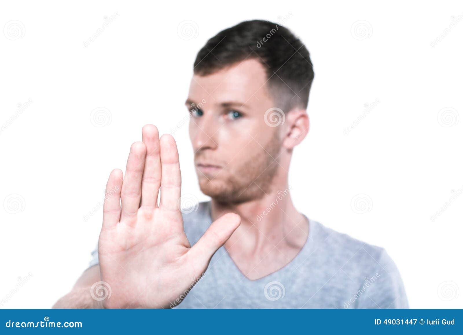 Stop Please! Young Man Gestures Palm Towards You Stock Image - Image of ...