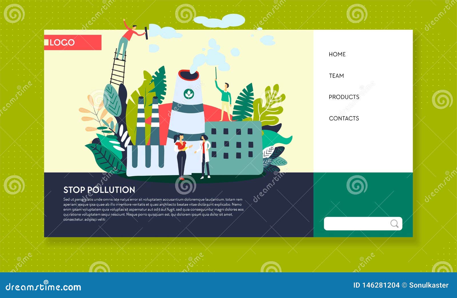 Stop Pollution Ecology Web Site Template Plant Emissions Stock Vector ...