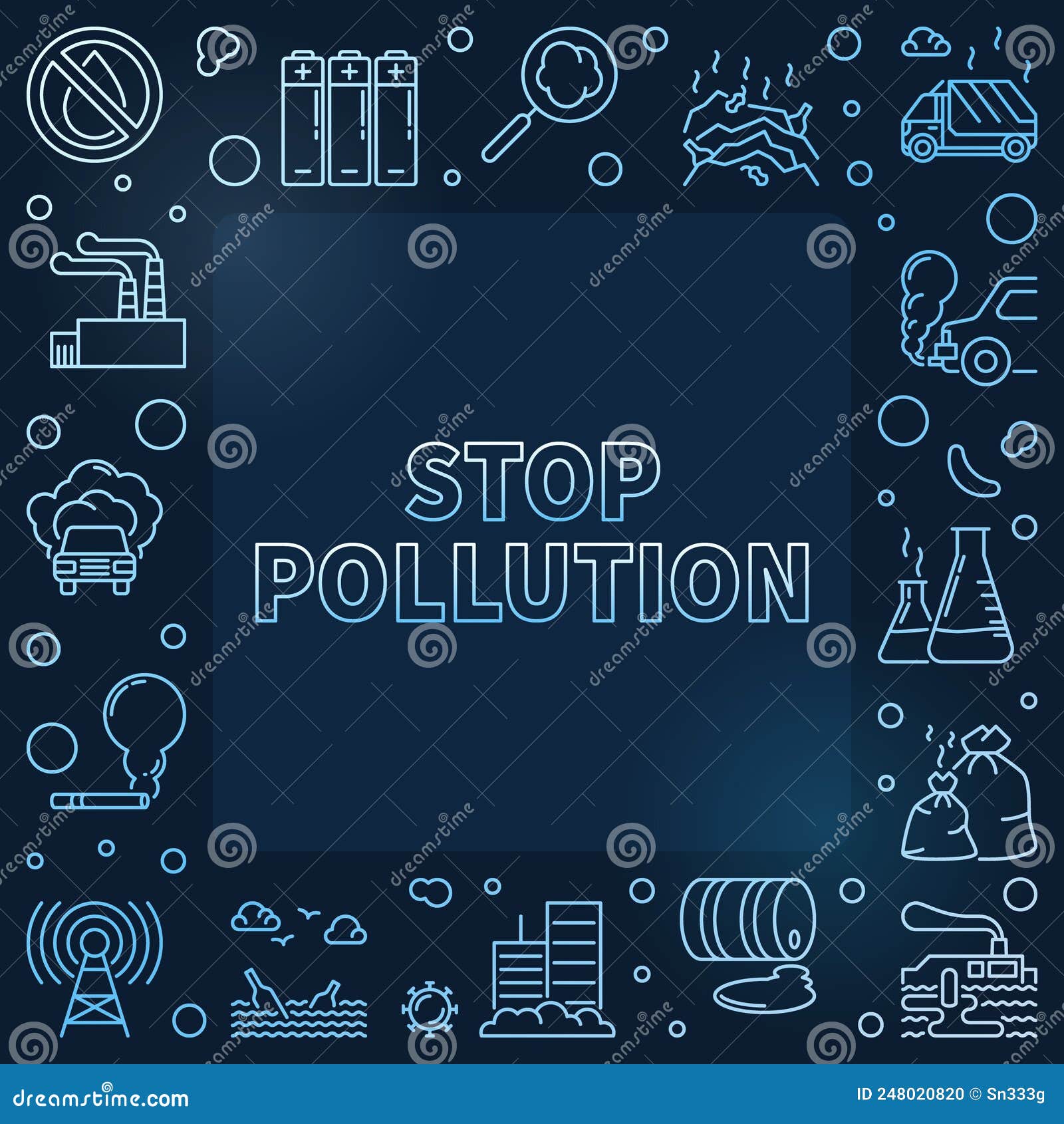 Stop Pollution Outline Blue Frame. Vector Colored Illustration Stock ...