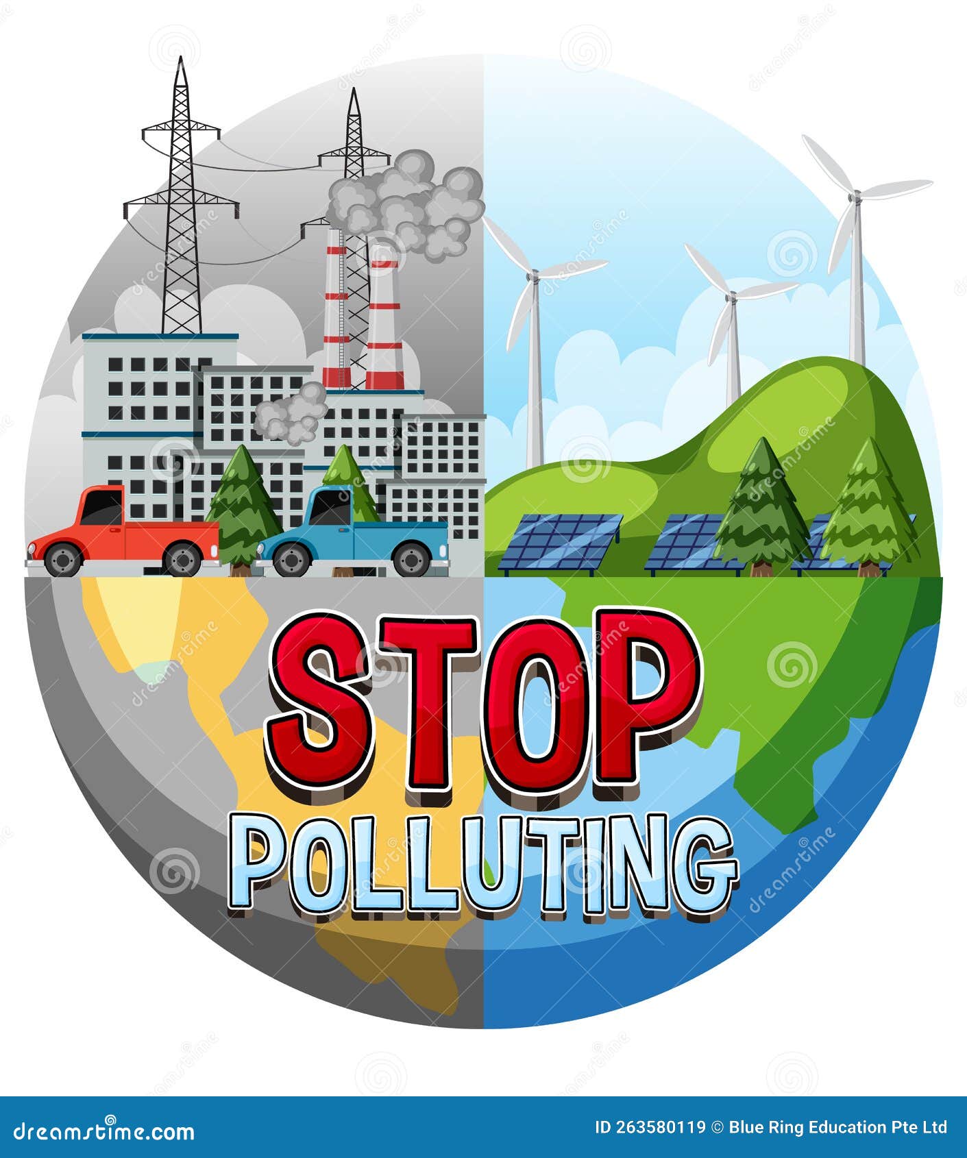 Stop Pollution Text Banner Design Stock Vector - Illustration of globe ...