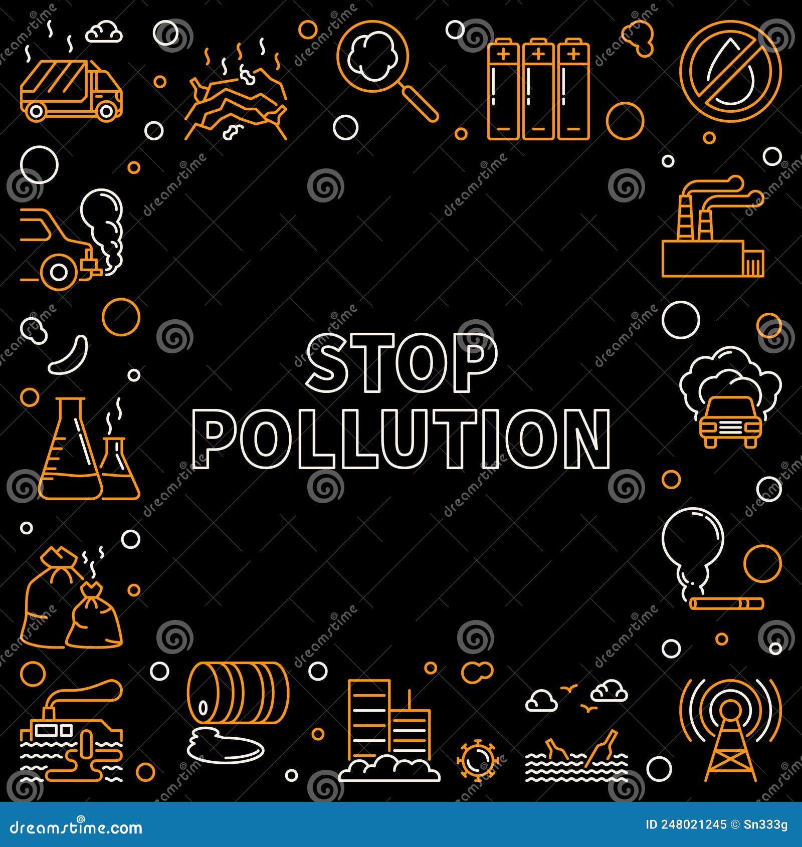 Stop Pollution Vector Save Environment Concept Linear Frame Stock ...