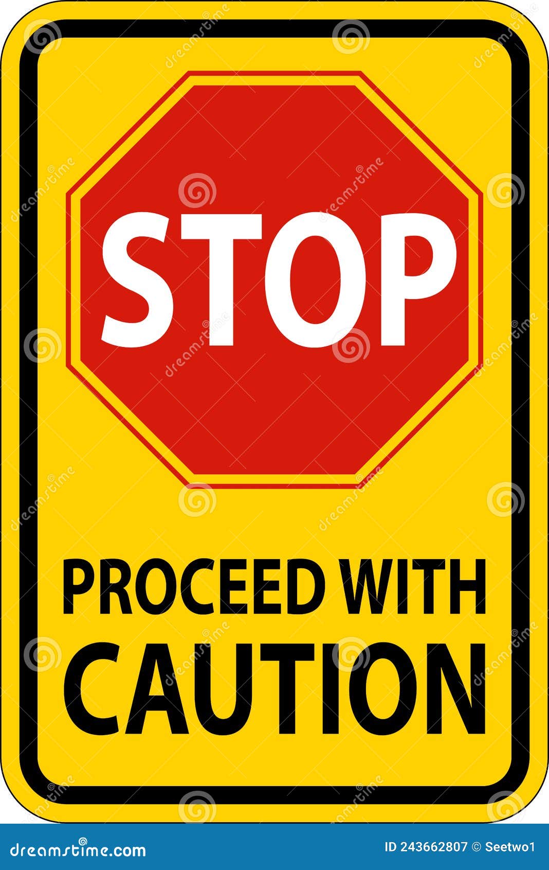 Stop Proceed with Caution Sign on White Background Stock Vector ...