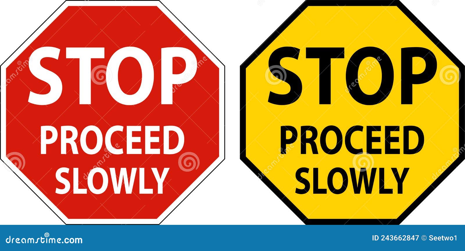 Stop Proceed With Caution Sign On White Background Cartoon Vector ...