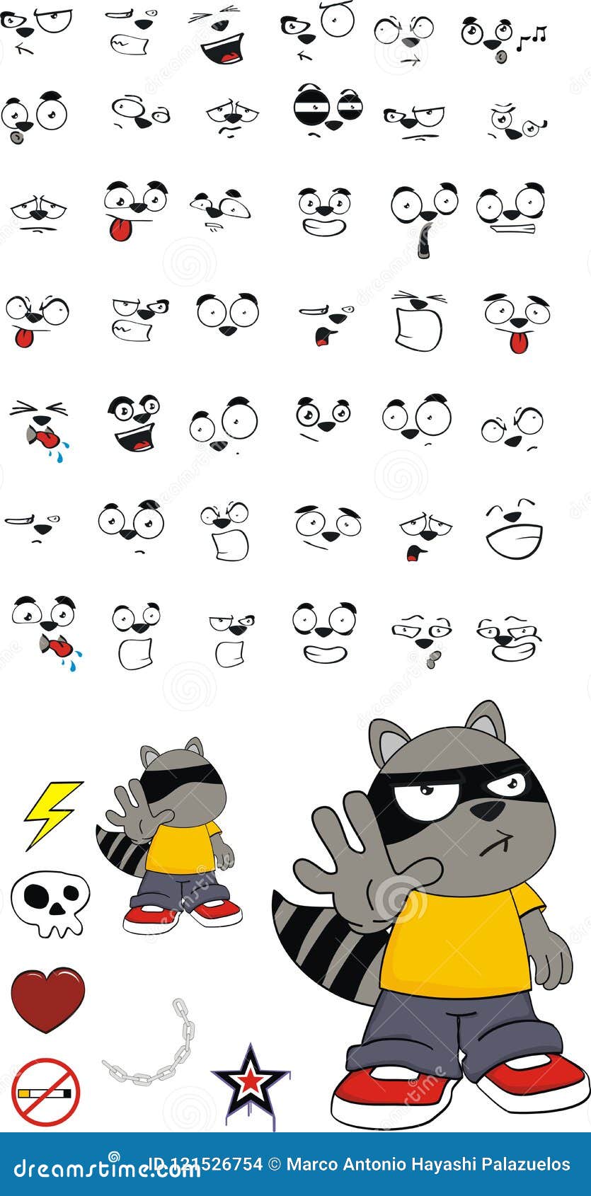 Stop Raccoon Kid Cartoon Expressions Set Stock Vector - Illustration of ...