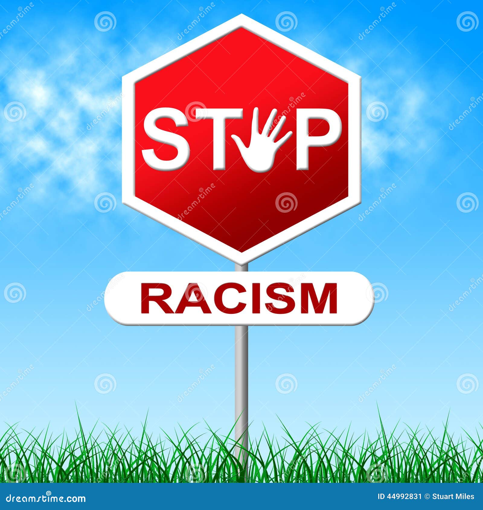 Stop Racism Represents Warning Sign And Black Stock Illustration ...