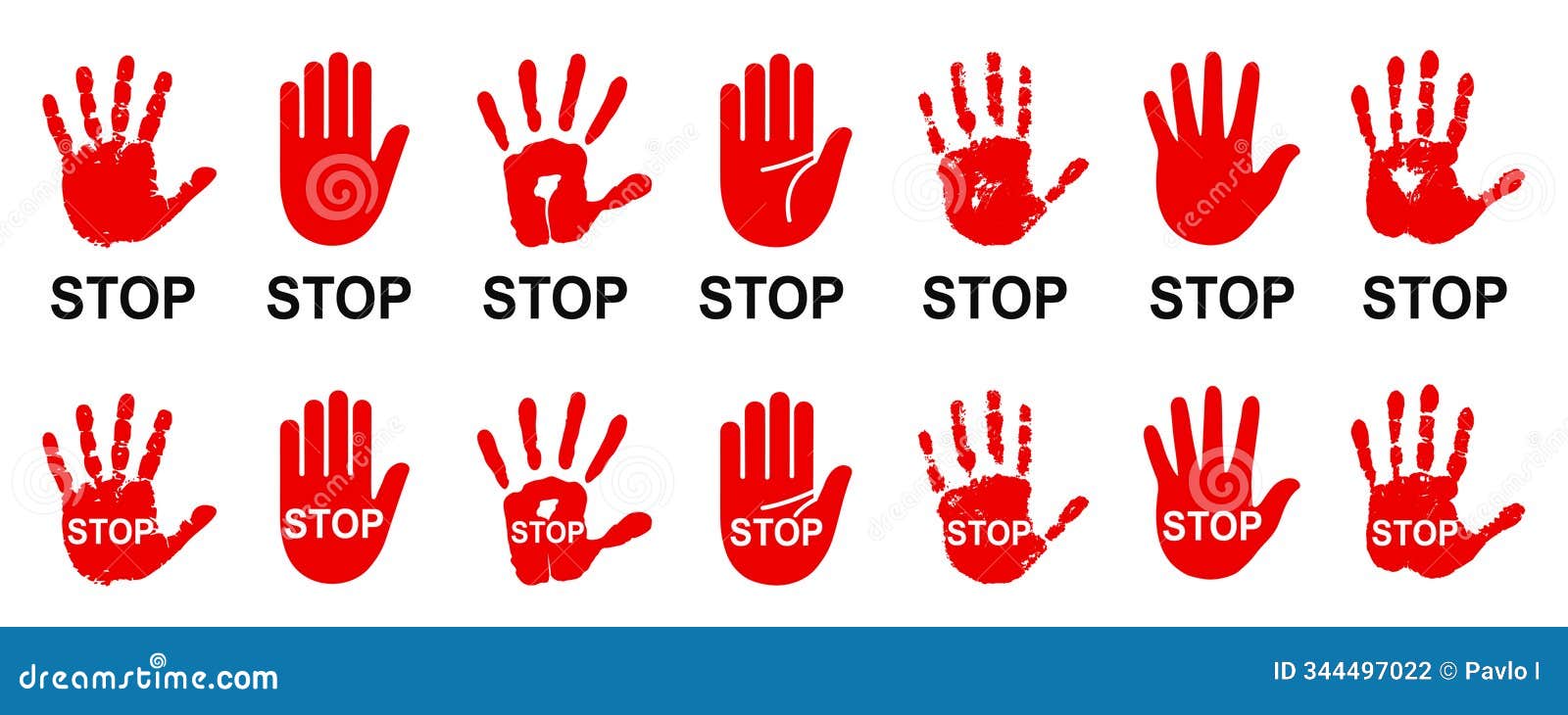 Stop Red Sign Icon Set with Hand Print, Do Not Enter. Warning Stop Sign ...