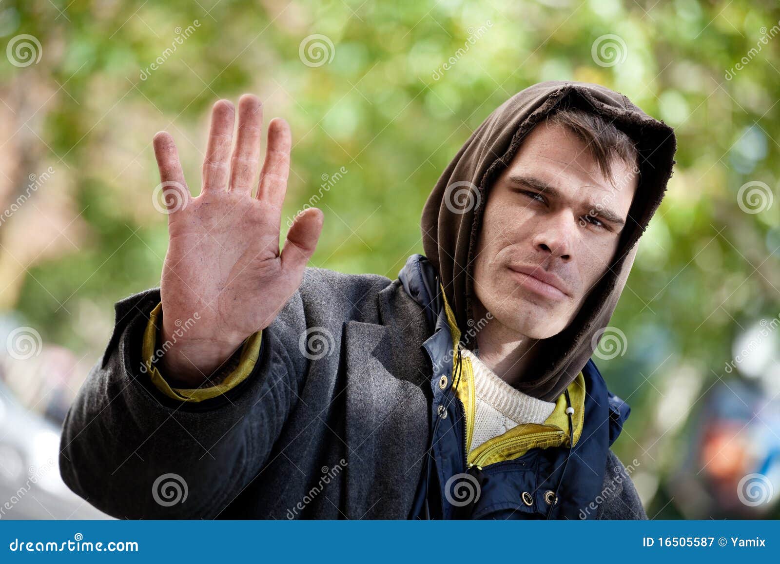 STOP Right There Homeless Men with Hand Up Stock Image - Image of stay ...