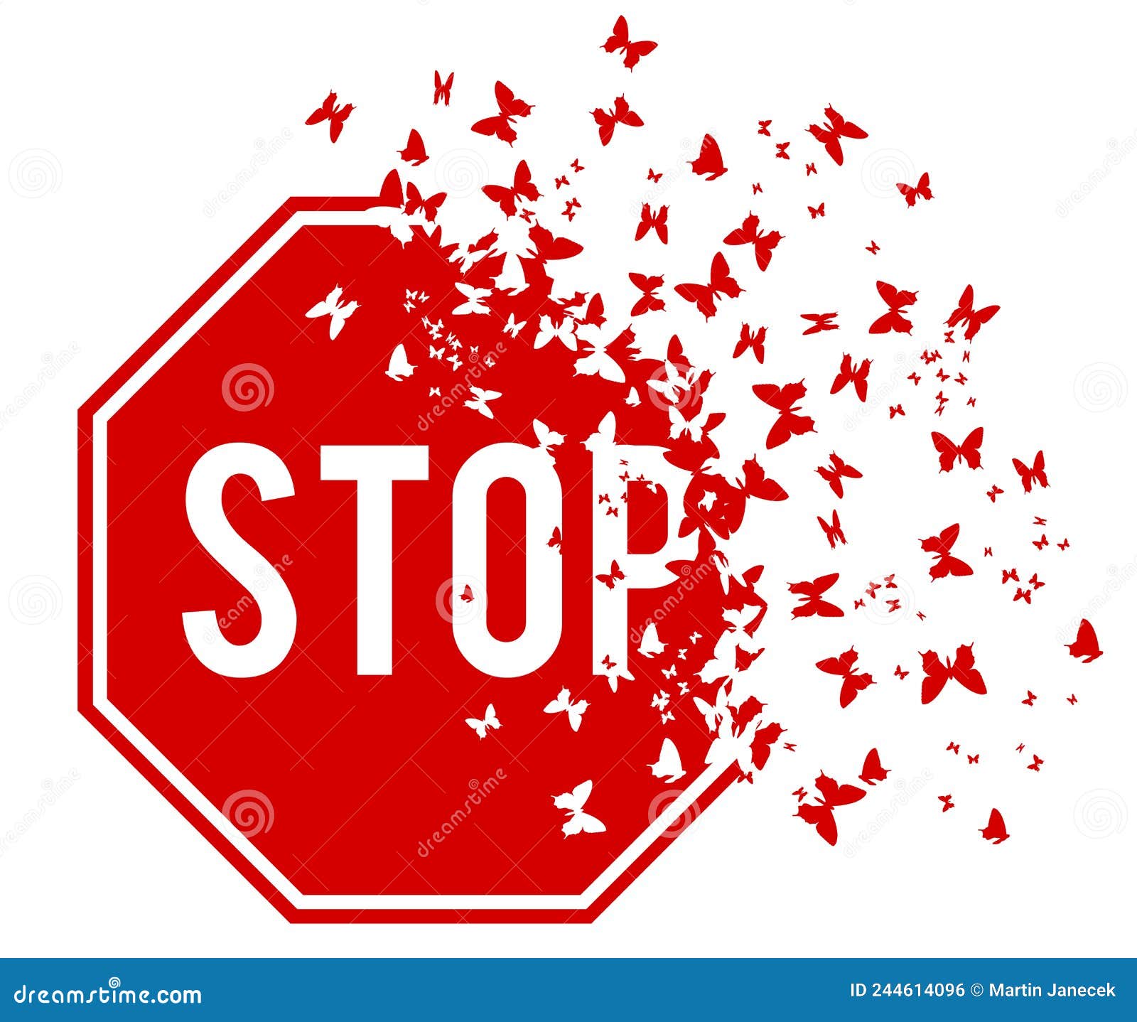 Stop Road Sign with Flying Butterflies Stock Vector - Illustration of ...