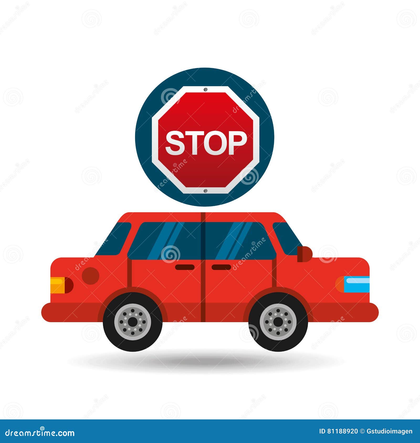 Stop road sign sedan red stock vector. Illustration of gray - 81188920