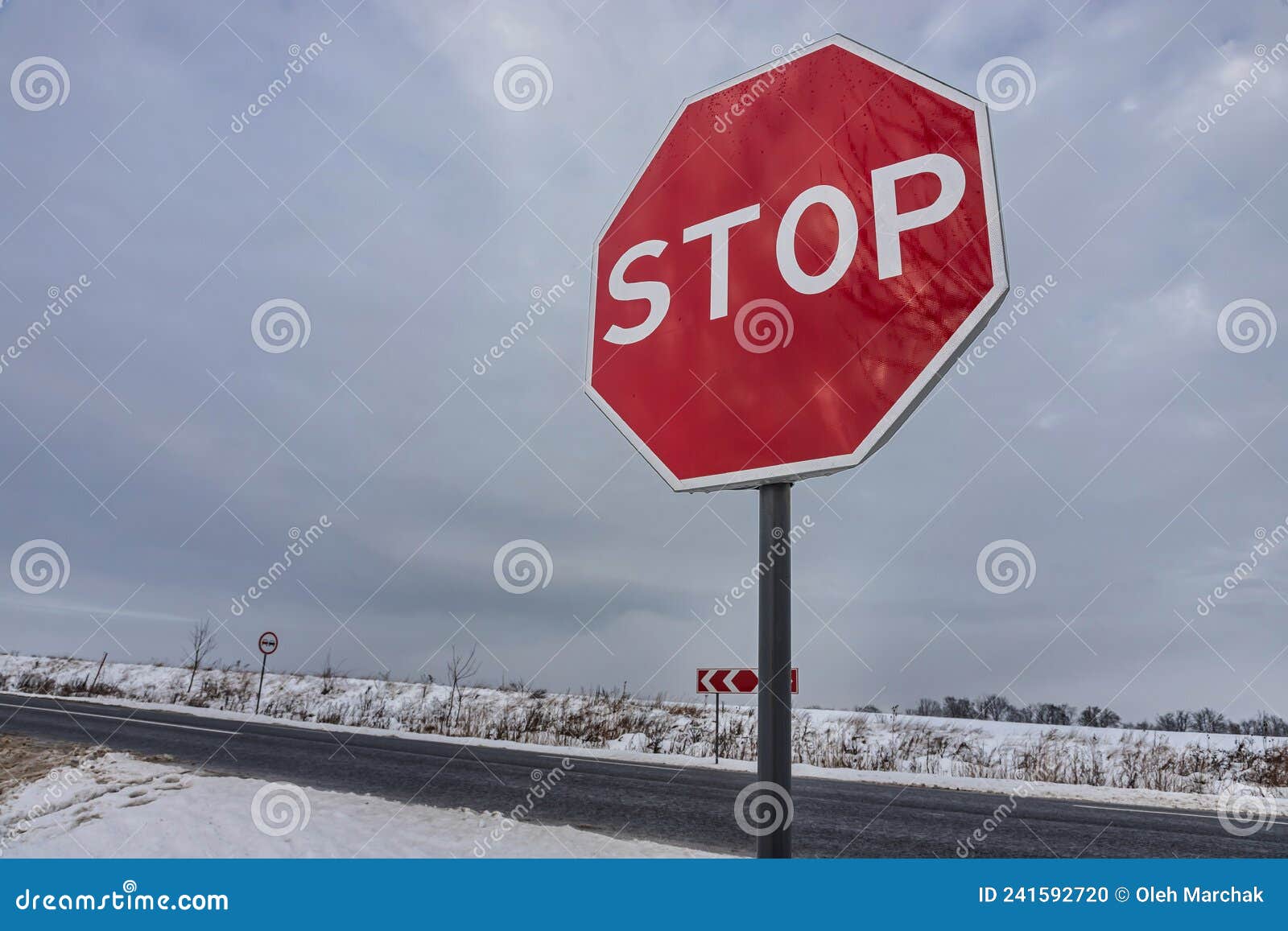 Stop Road Sign in Snowy Day in Winter Stock Photo - Image of snow ...