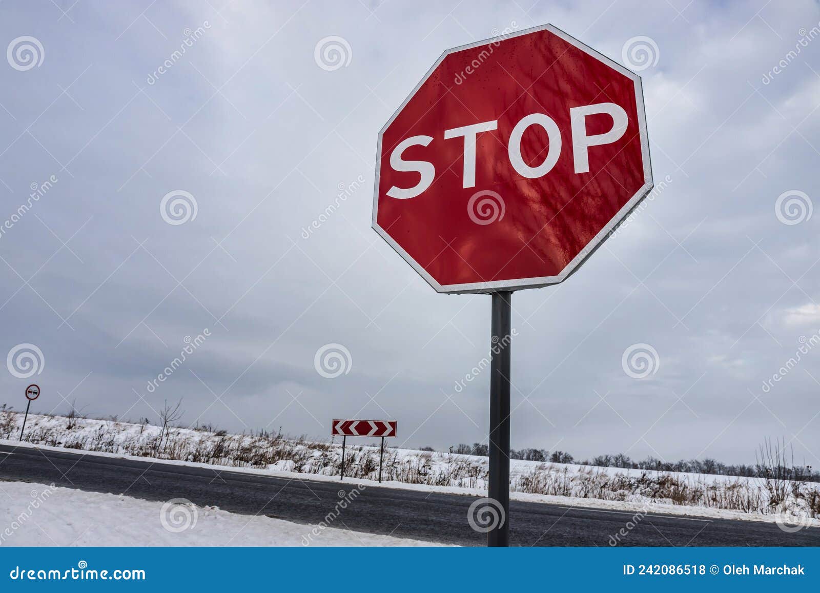 Stop Road Sign in Snowy Day in Winter Stock Photo - Image of oncepts ...
