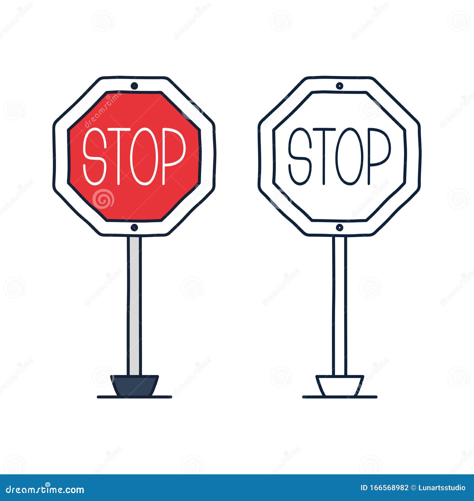 Stop Road Sign. Vector Icon in Doodle Cartoon Style with Outline Stock ...