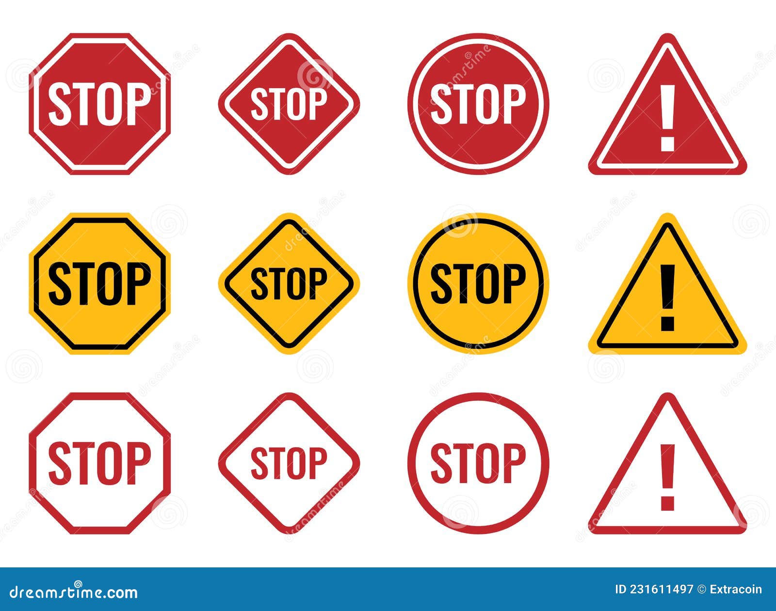 Stop Roadsign Blank Signs, Empty Caution Icon Set Stock Vector ...
