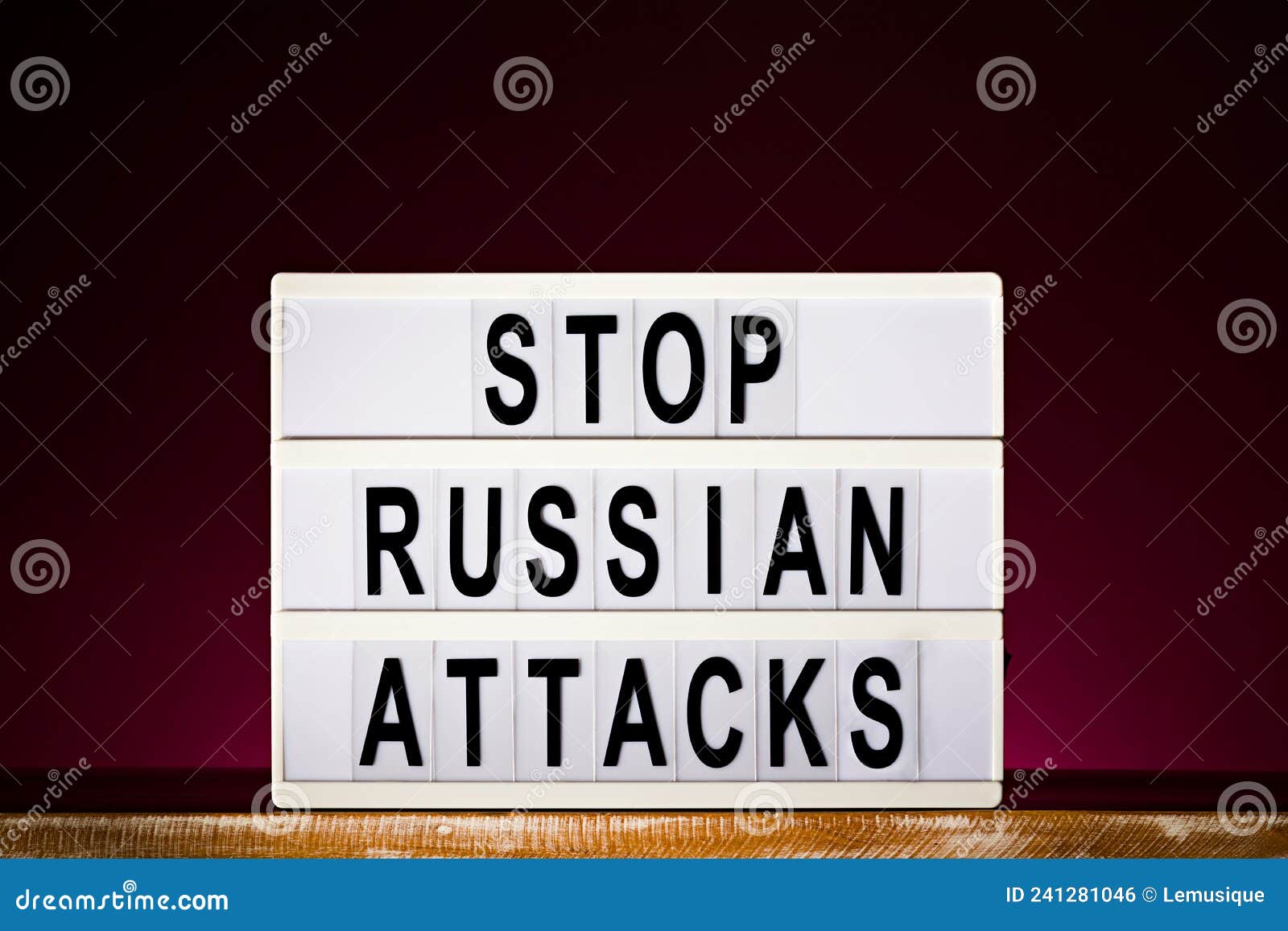 Stop Russian Attacks Words On Lightbox Resist To Russian Aggression