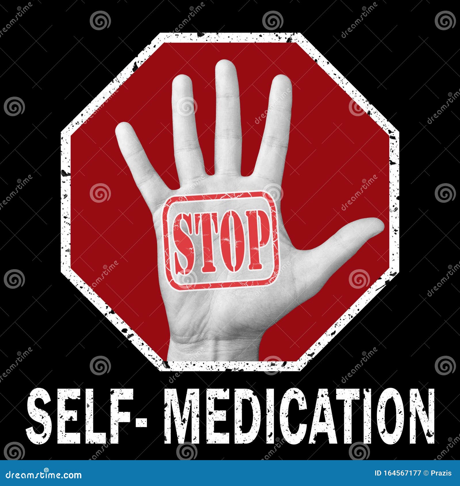 Stop Self-medication Conceptual Illustration. Open Hand with the Text ...