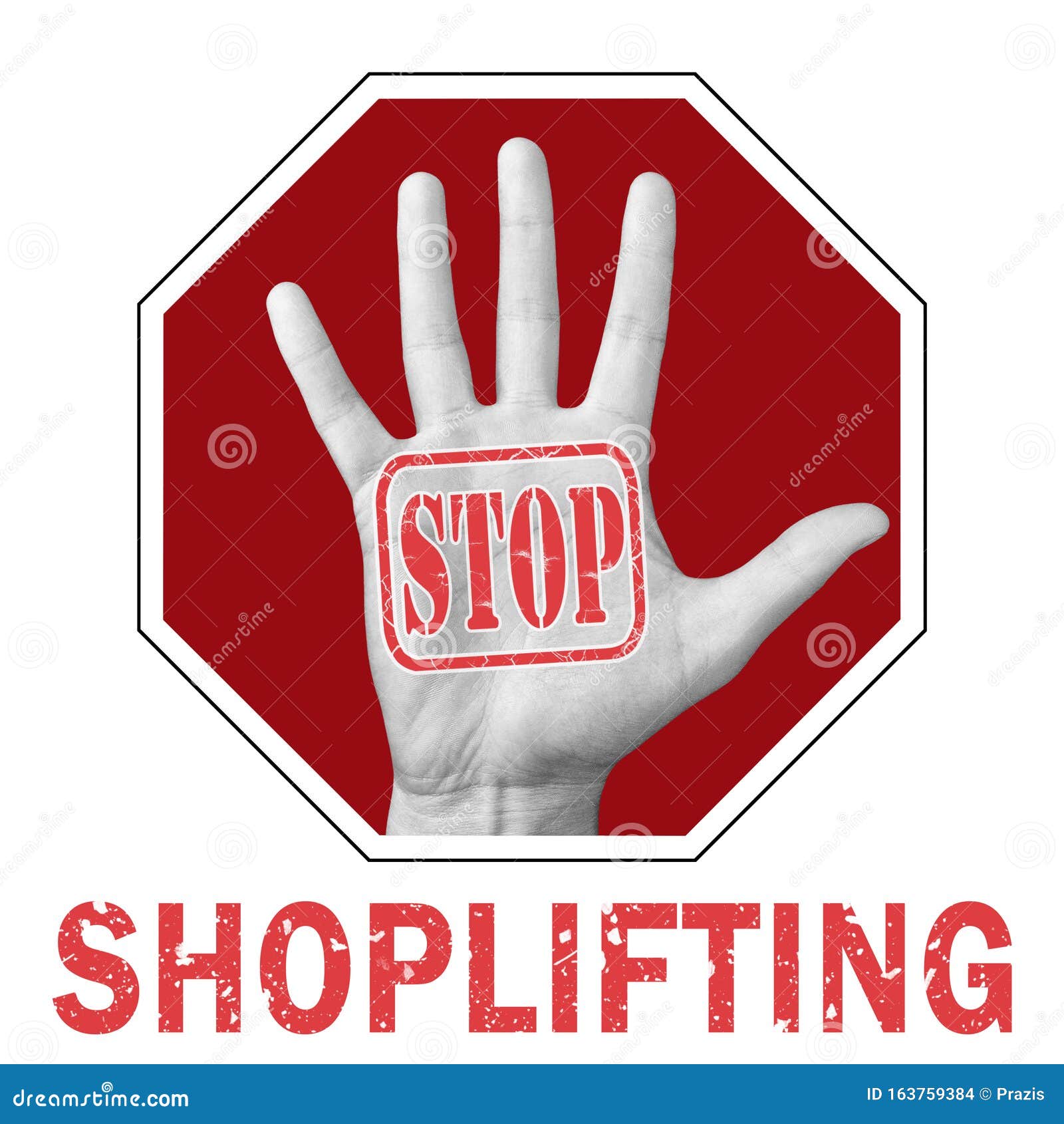 Stop Shoplifting Conceptual Illustration. Open Hand with the Text Stop ...