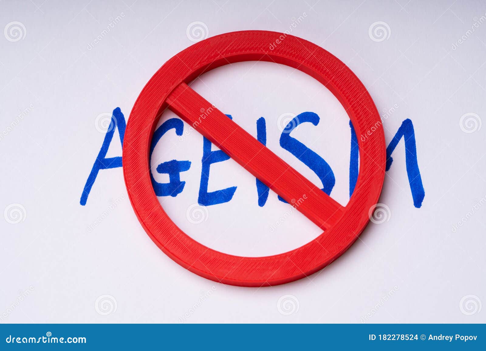 Stop Sign on Ageism Text Over White Backdrop Stock Photo - Image of ...