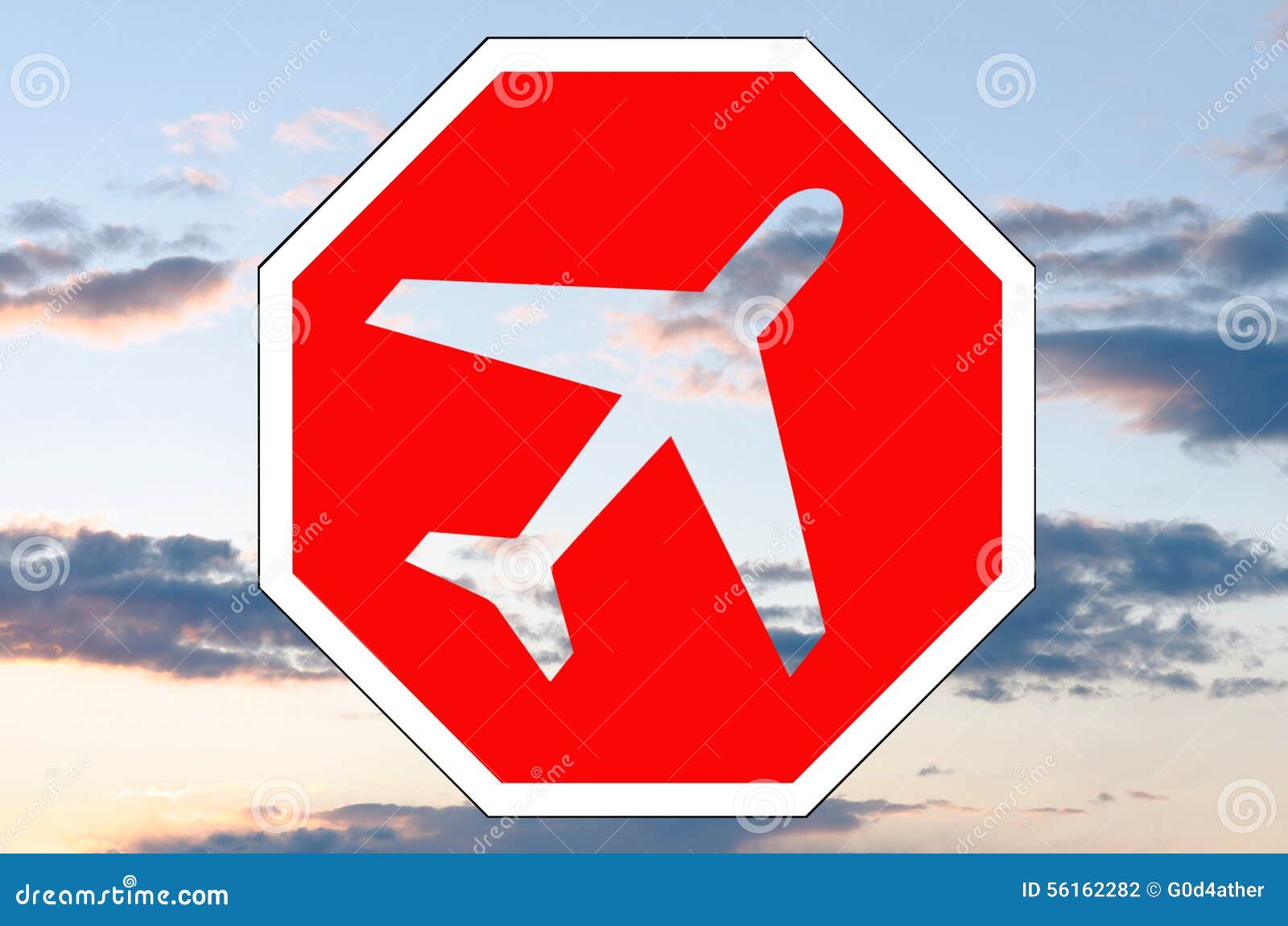 Stop Sign with Airplane Icon Stock Illustration - Illustration of ...