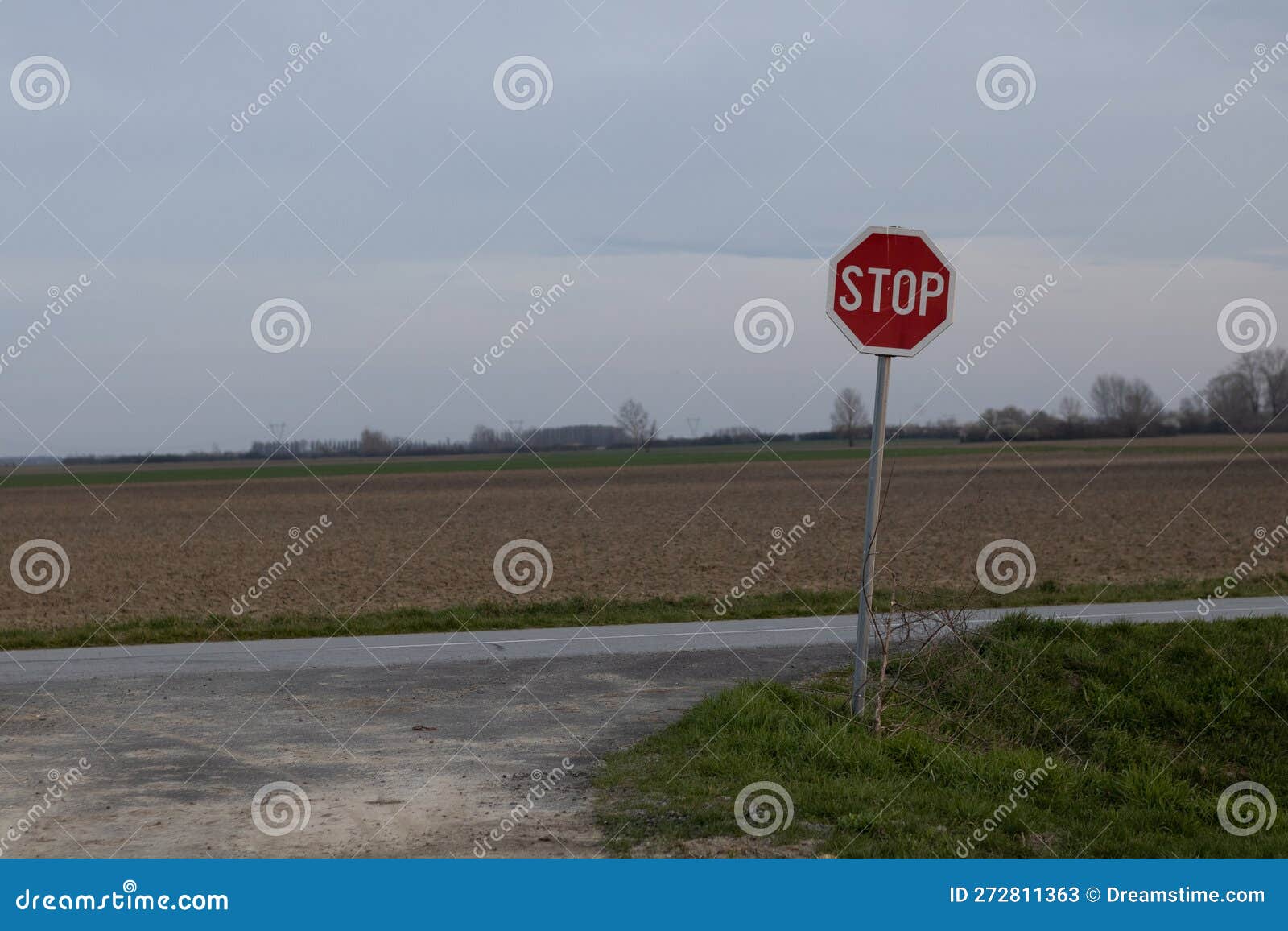 Stop Sign on the Approach Road. Warning and Increased Attention Stock ...