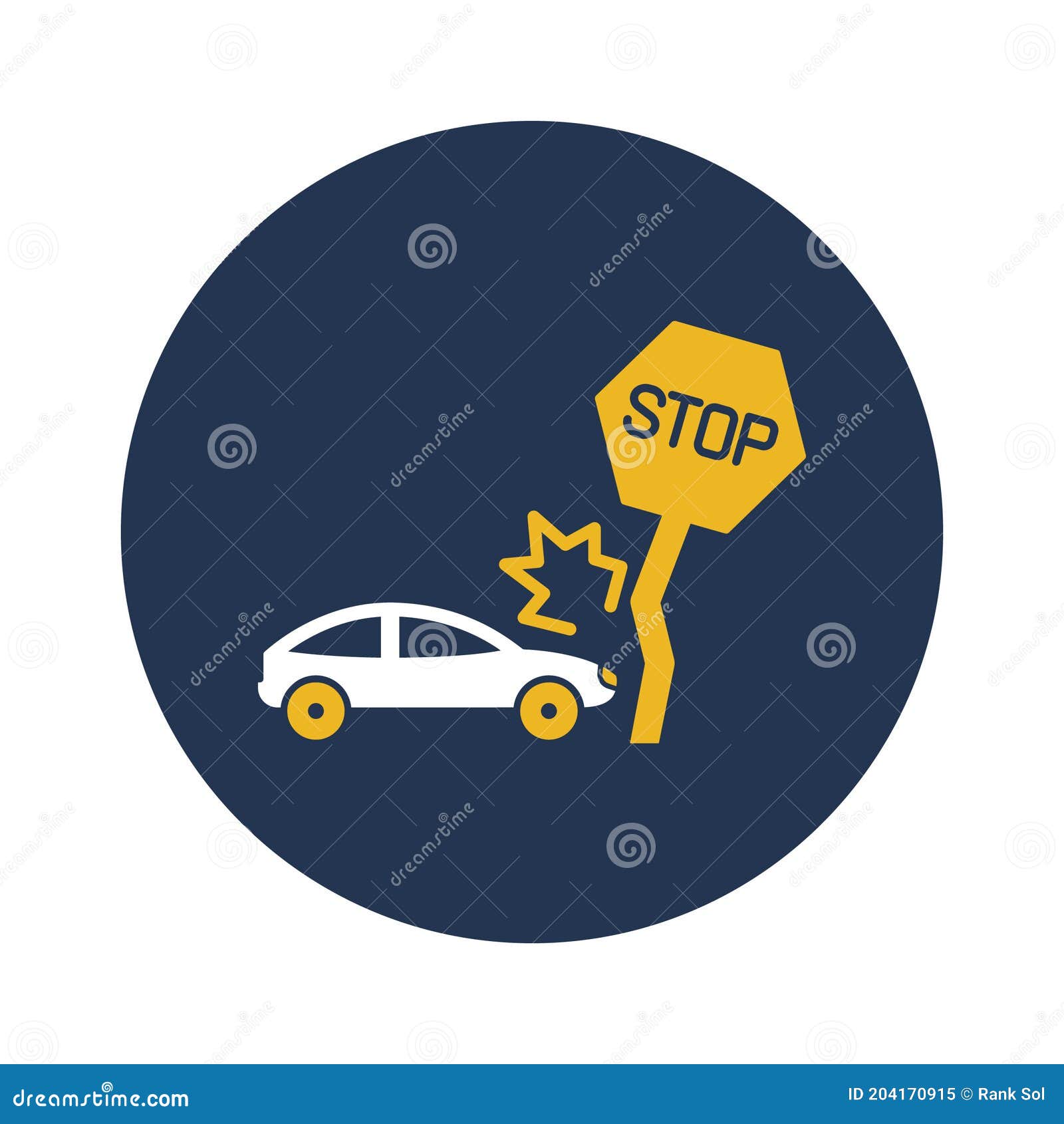 Stop Sign with Car Accident Isolated Vector Icon that Can Be Easily ...