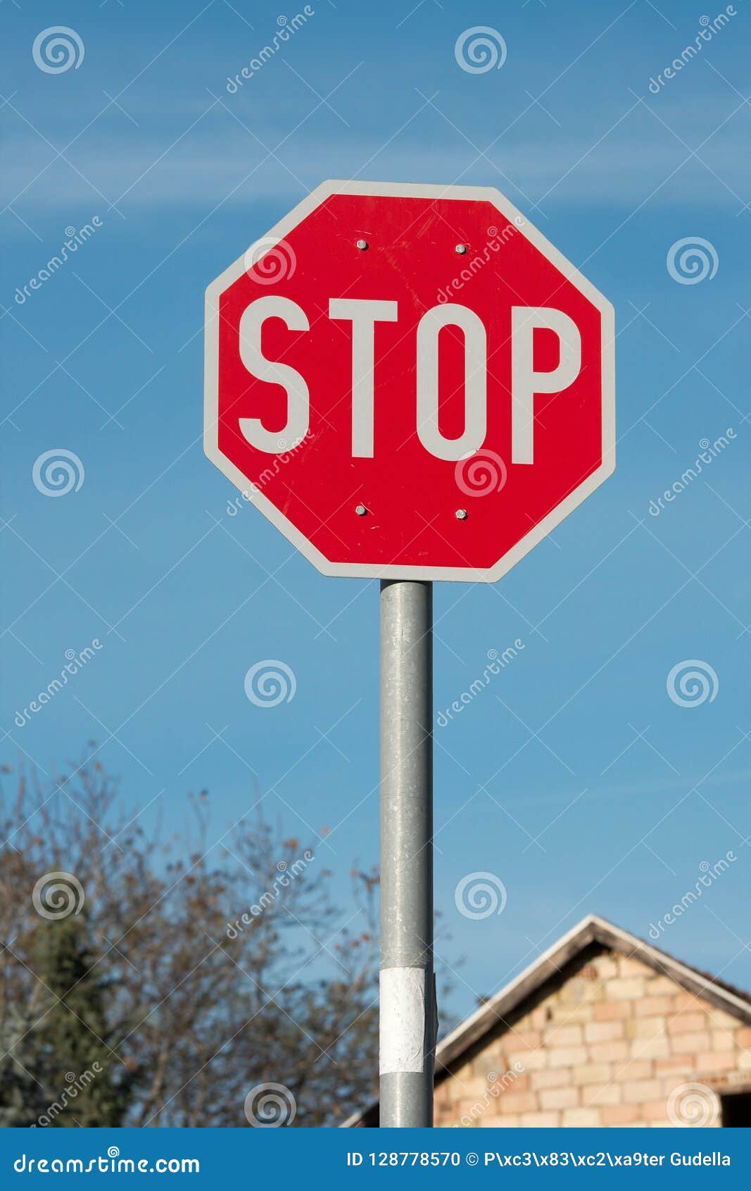 Stop sign closeup stock photo. Image of metal, bright - 128778570