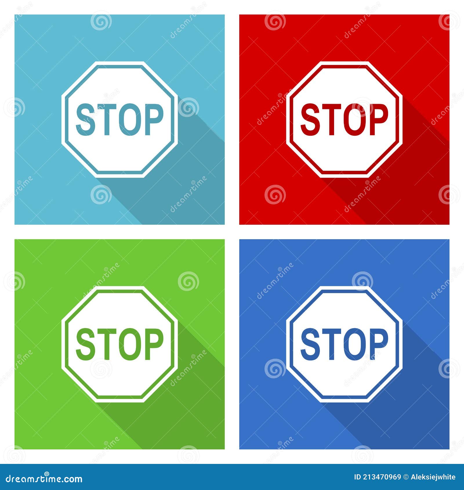 Stop, Sign, Danger, Warning Icon Set, Flat Design Vector Illustration ...