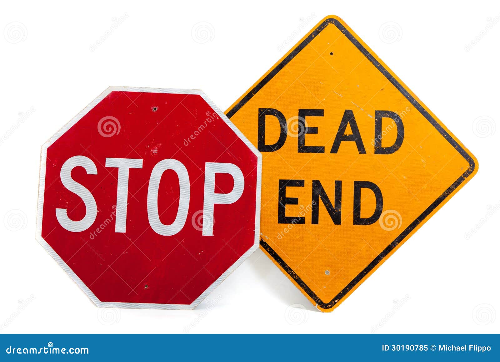 Stop Sign and Dead End Sign on a White Background Stock Image - Image ...