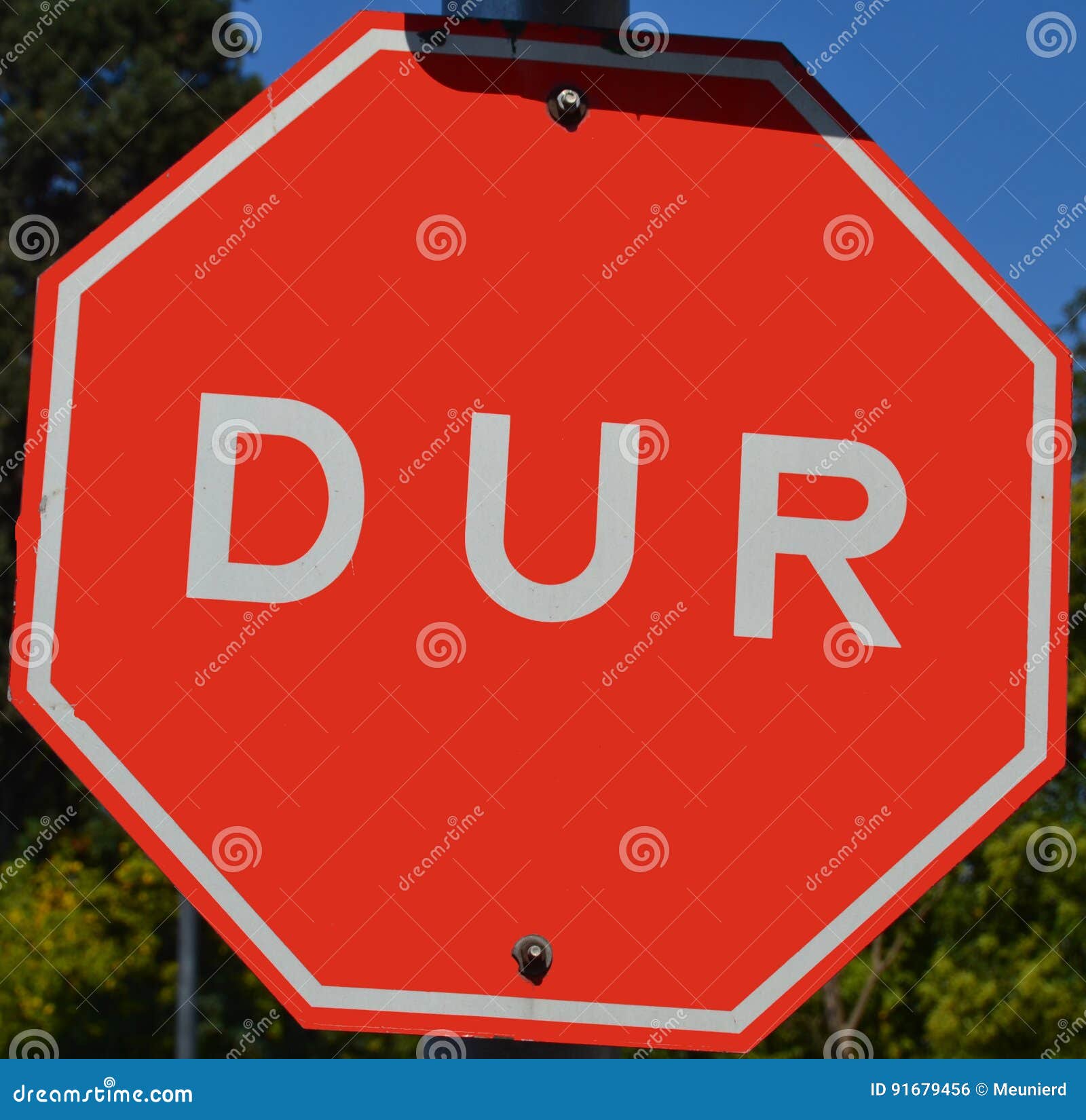 Stop sign DUR stock photo. Image of moving, language - 91679456