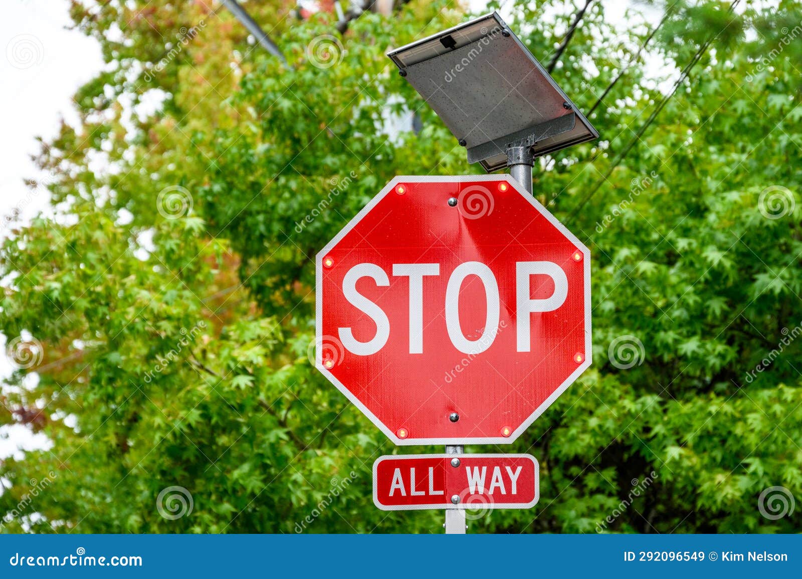Stop Sign with Flashing LED Lights Powered by a Solar Panel, All Way ...