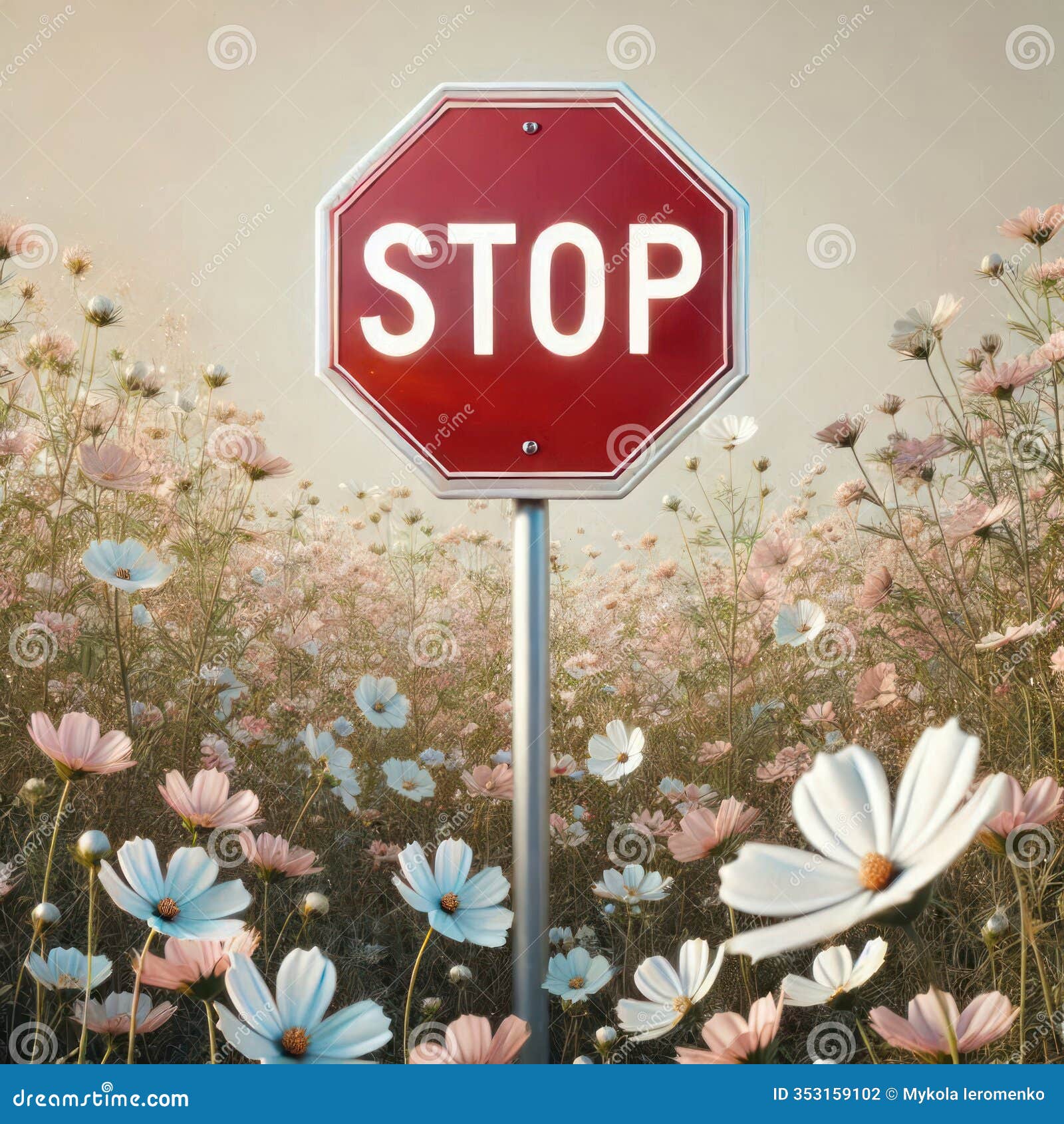 A Stop Sign among the Flowering Fields. Stock Photo - Image of floral ...
