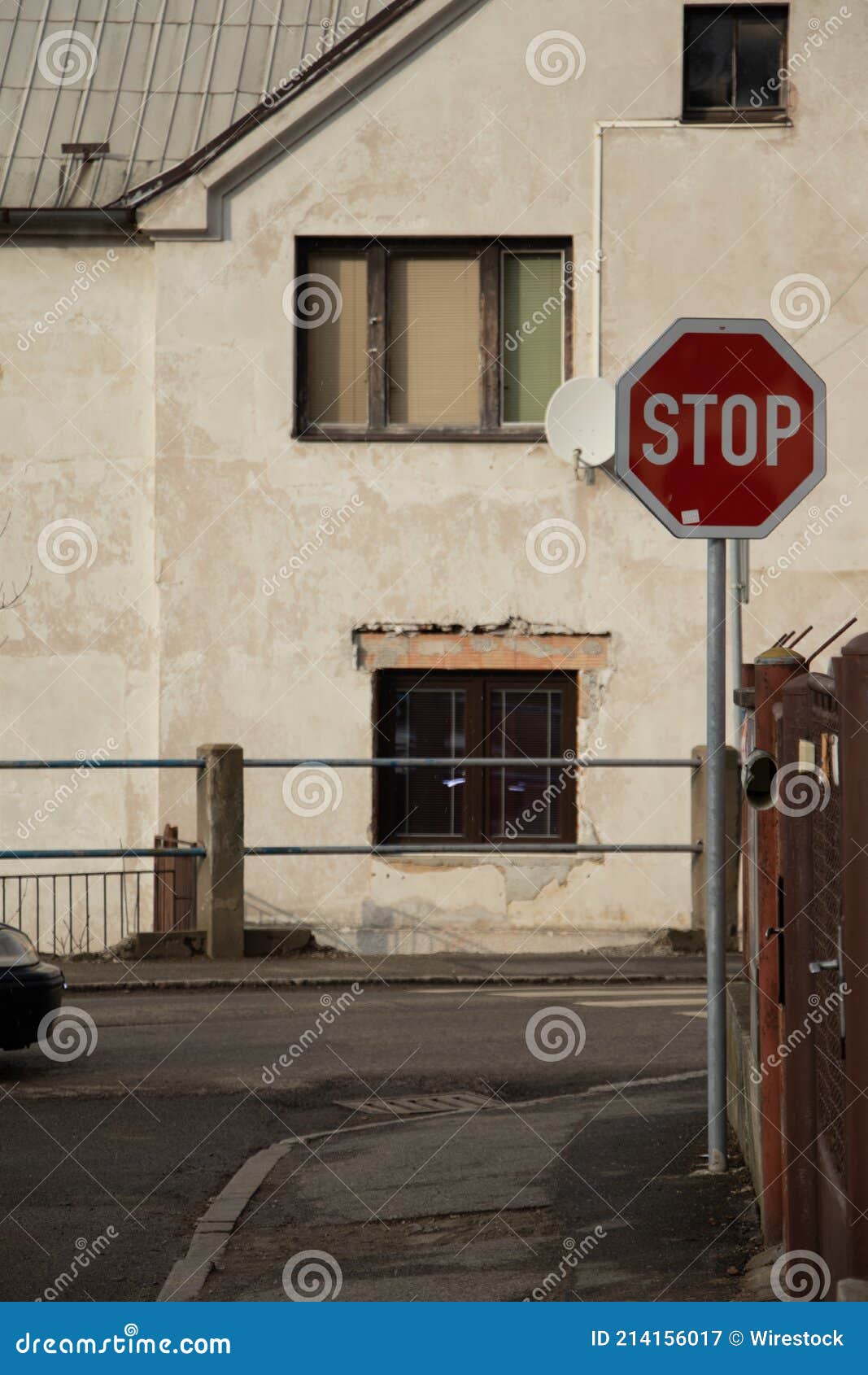 Stop Sign in Front of a Building Stock Image - Image of forbidden ...