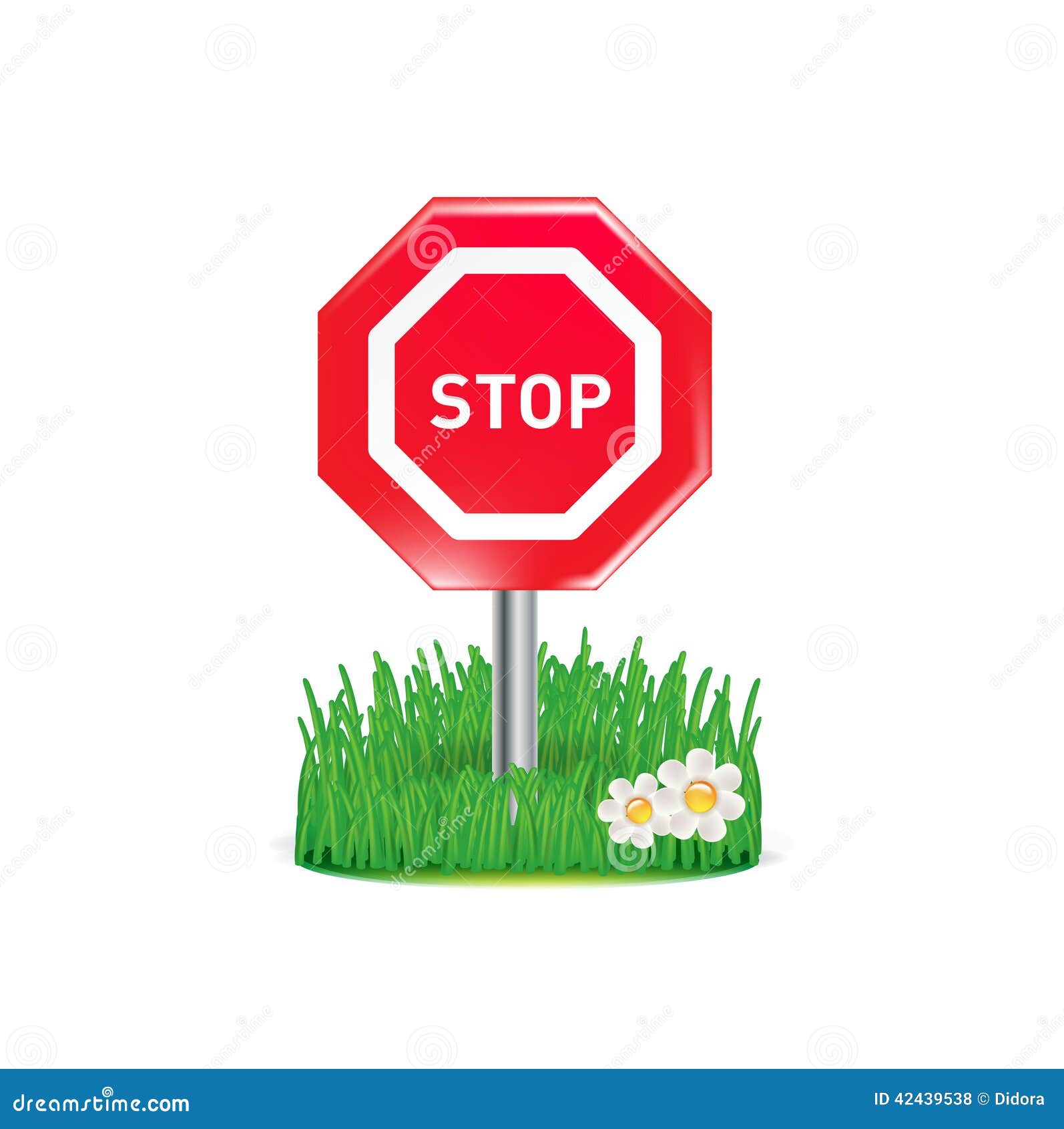 Stop Sign and Grass Isolated on White Stock Vector - Illustration of ...