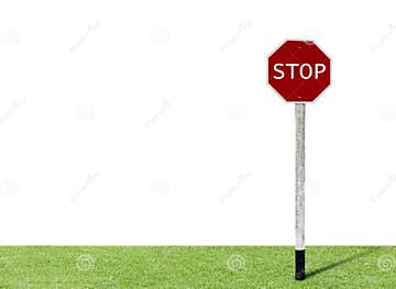 Stop Sign on Green Grass with White Background Stock Photo - Image of ...
