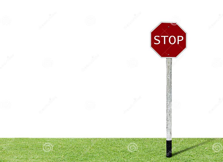 Stop Sign on Green Grass with White Background Stock Photo - Image of ...