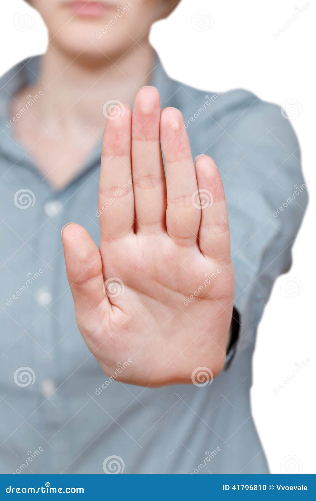 Stop sign hand gesture stock photo. Image of cuff, palm - 41796810