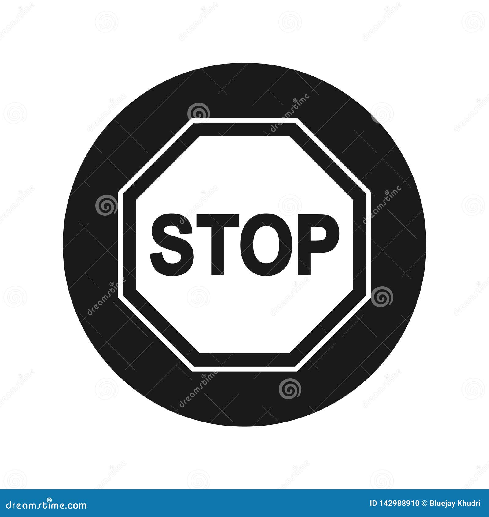 Stop Sign Icon Flat Black Round Button Vector Illustration Stock Vector ...
