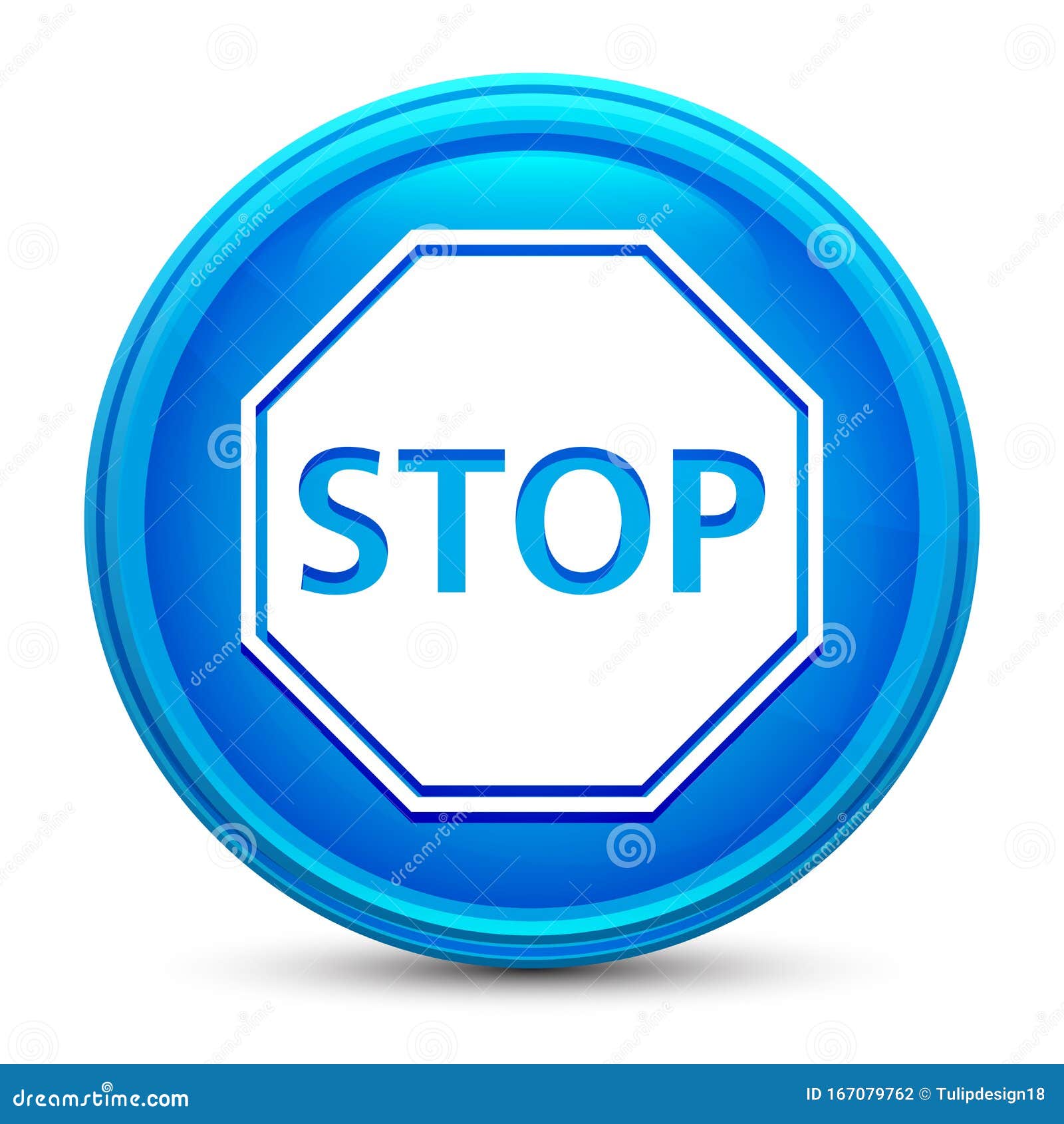 Stop Sign Icon Glass Shiny Blue Round Button Isolated Design Vector ...