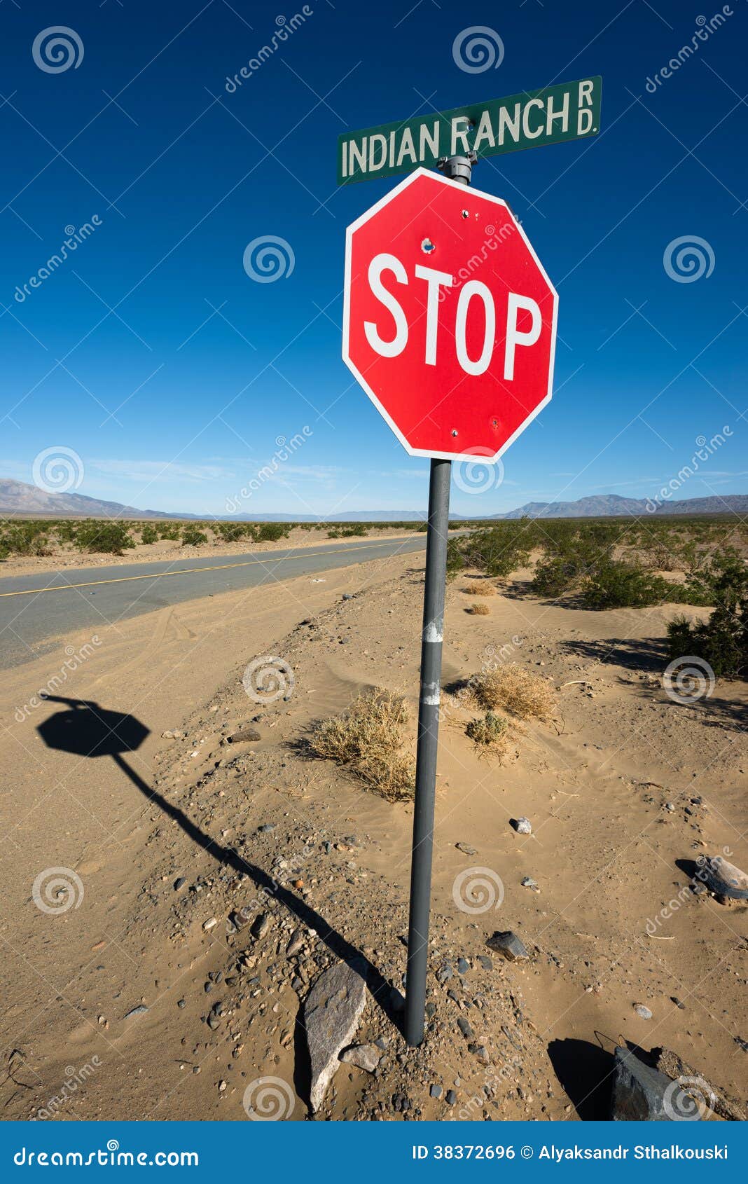 Stop Sign on Indian Ranch Road Stock Photo - Image of travel ...
