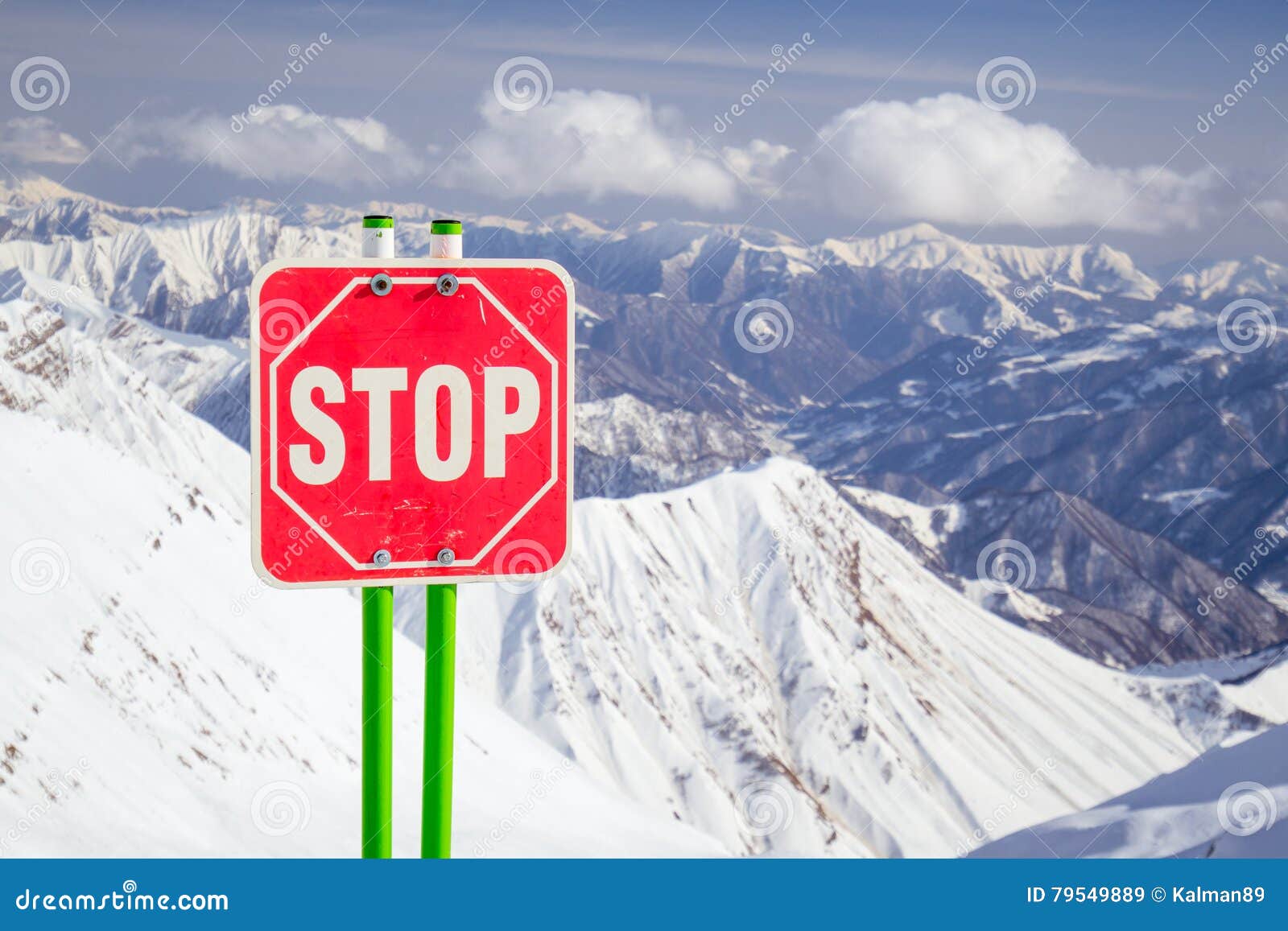 Stop sign in mountains stock image. Image of winter, gudauri - 79549889